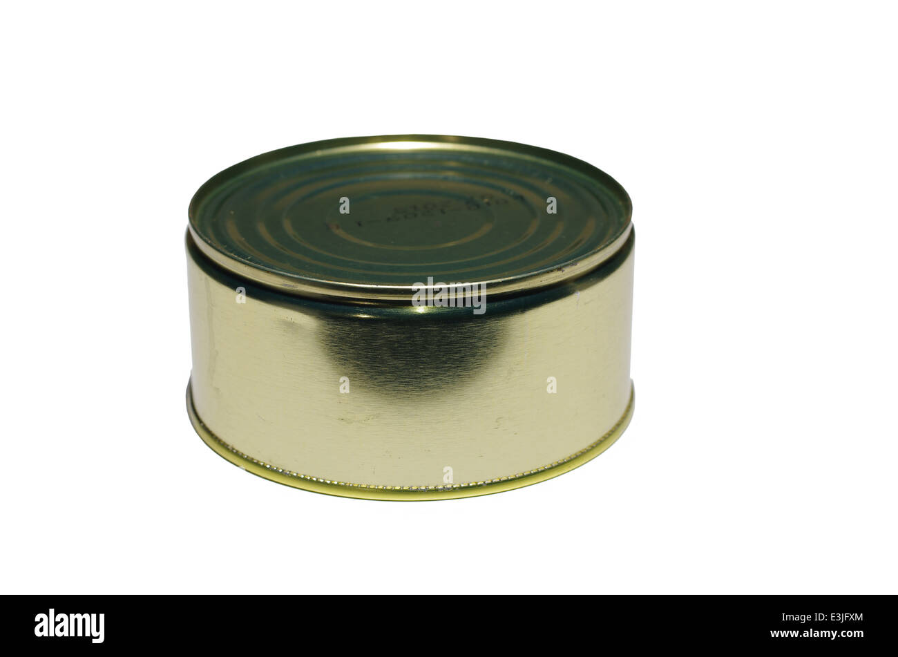round metal tin on white background Stock Photo - Alamy