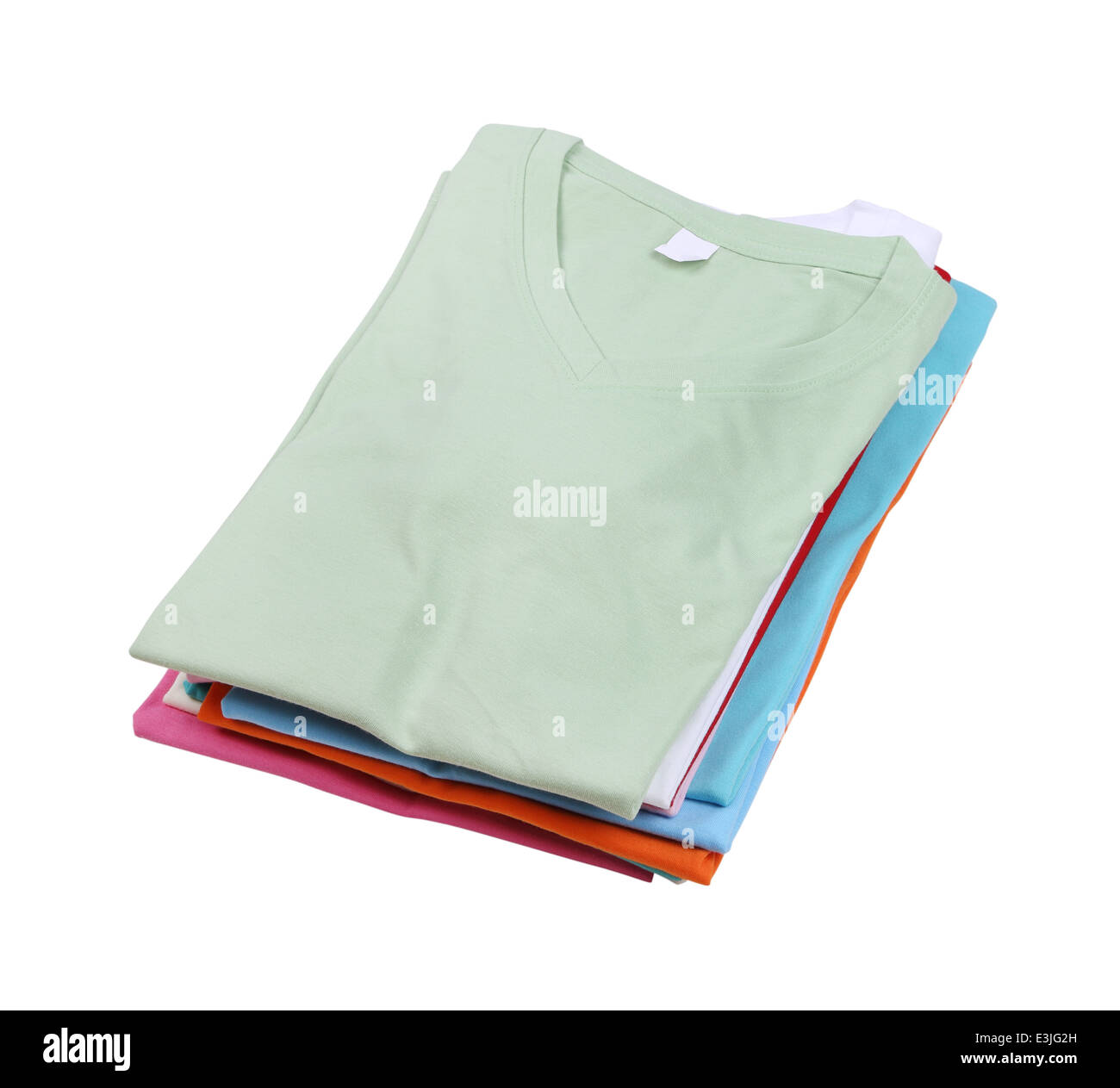 stack of colorful folded t-shirt isolated on white background (with ...