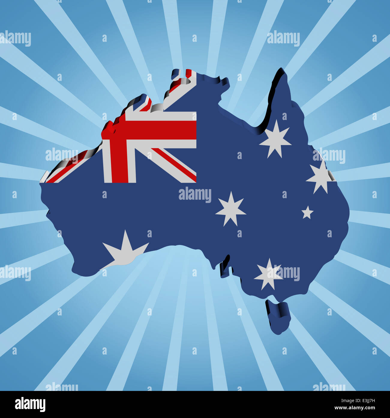 Australia map flag on blue sunburst illustration Stock Photo - Alamy