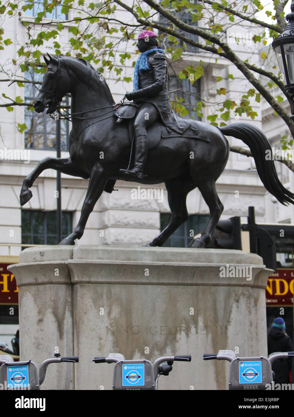 The statue of King George the Third on Pall Mall has been been prepared ...