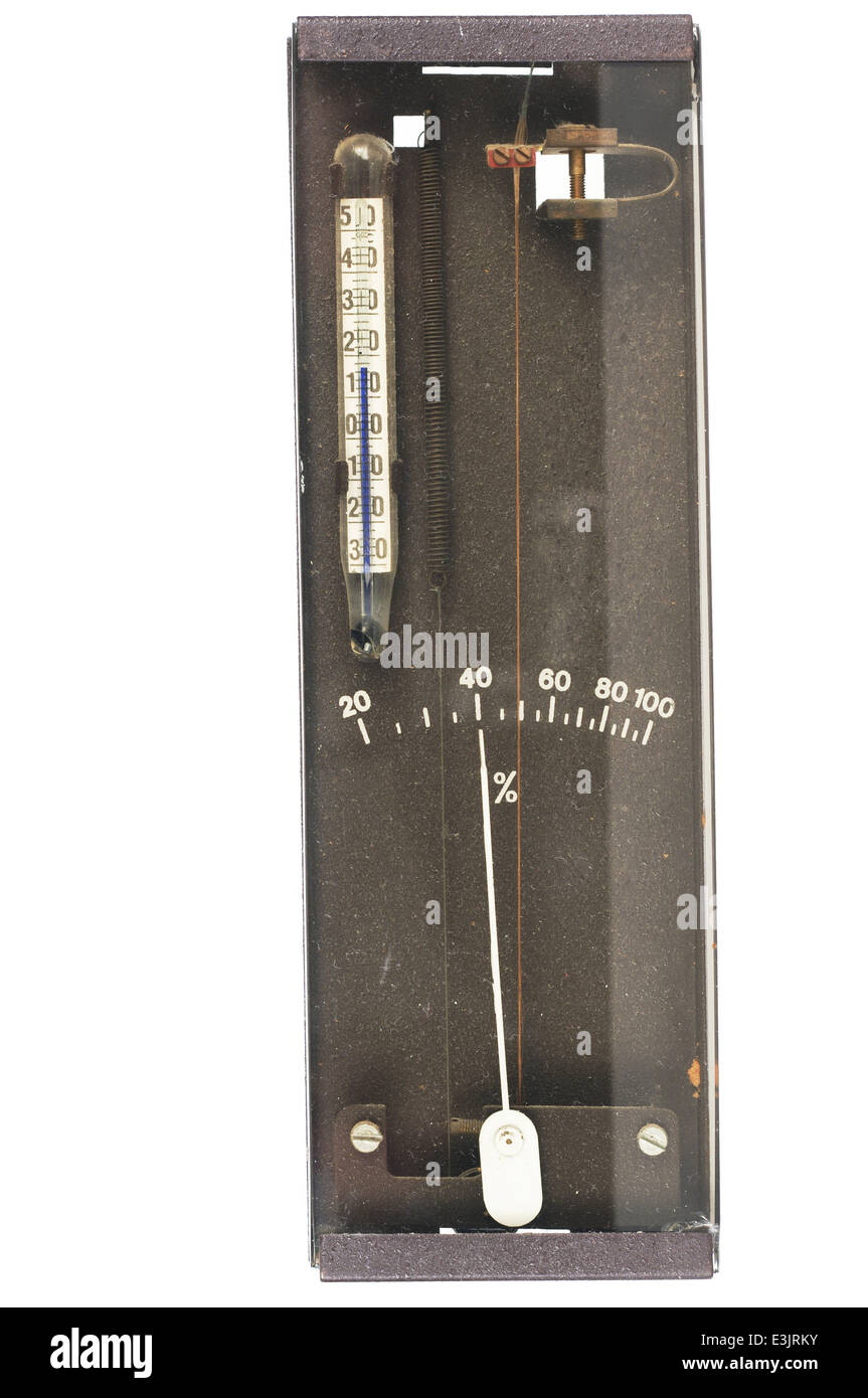 old hygrometer on white background Stock Photo - Alamy