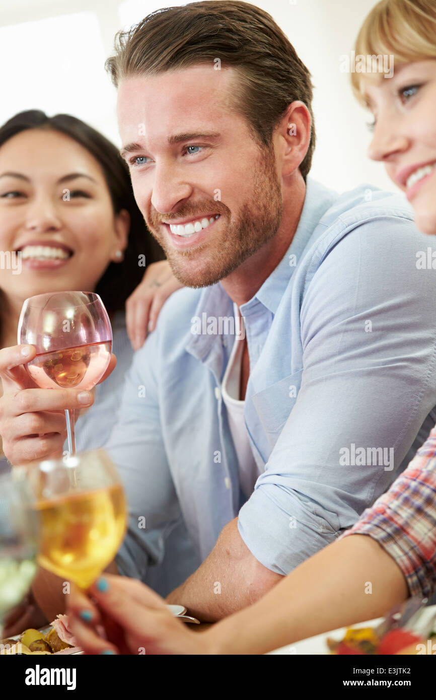 Group Of Friends Sitting Around Table Having Dinner Party Stock Photo ...