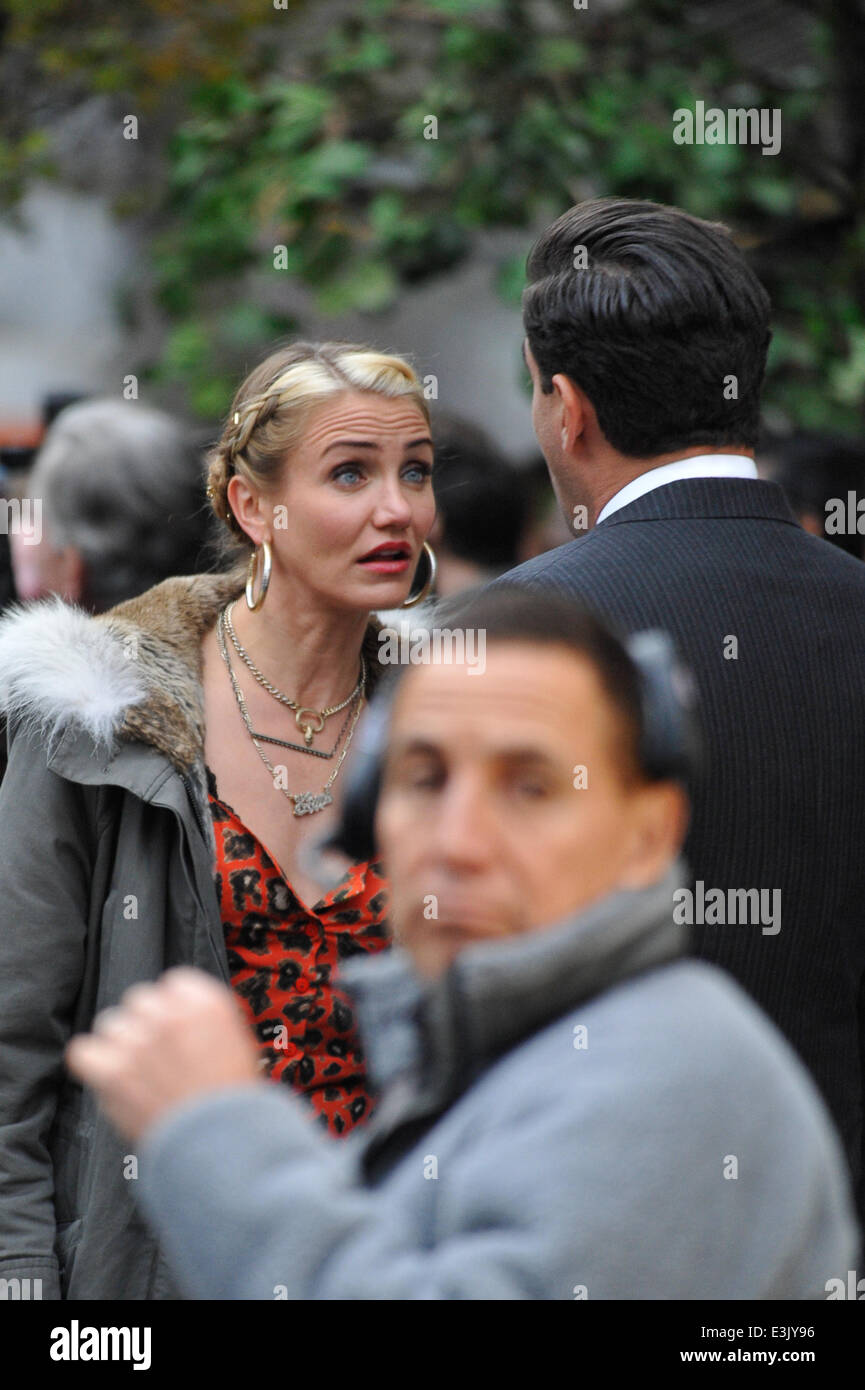 Scenes from the set of Annie Featuring: Cameron Diaz,Bobby Cannavale ...