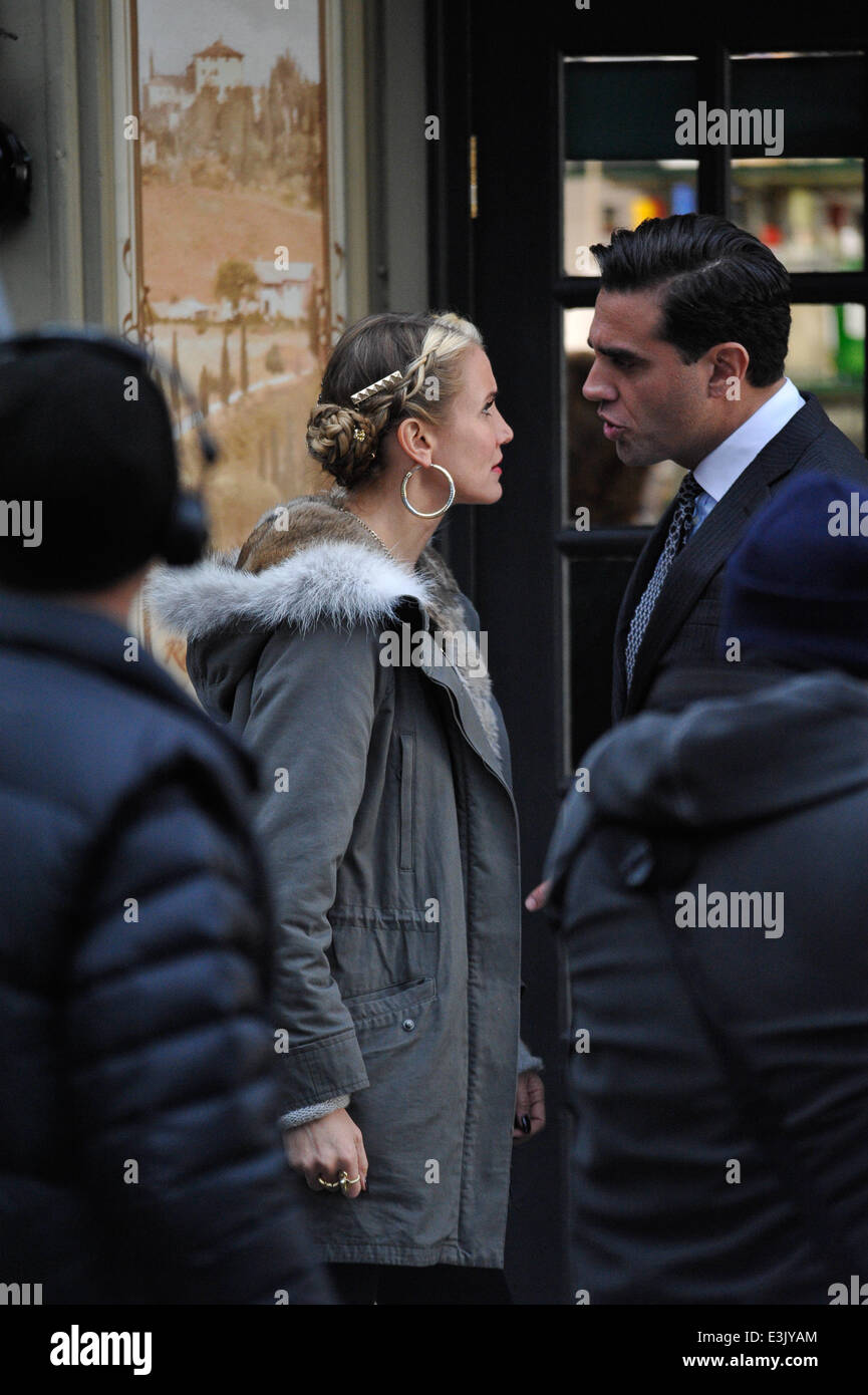 Scenes from the set of Annie Featuring: Cameron Diaz,Bobby Cannavale ...