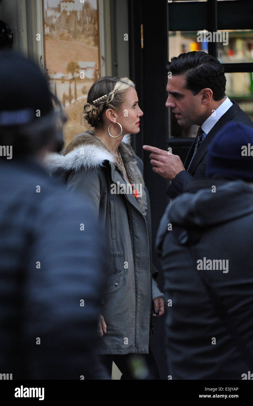 Scenes from the set of Annie Featuring: Cameron Diaz,Bobby Cannavale ...
