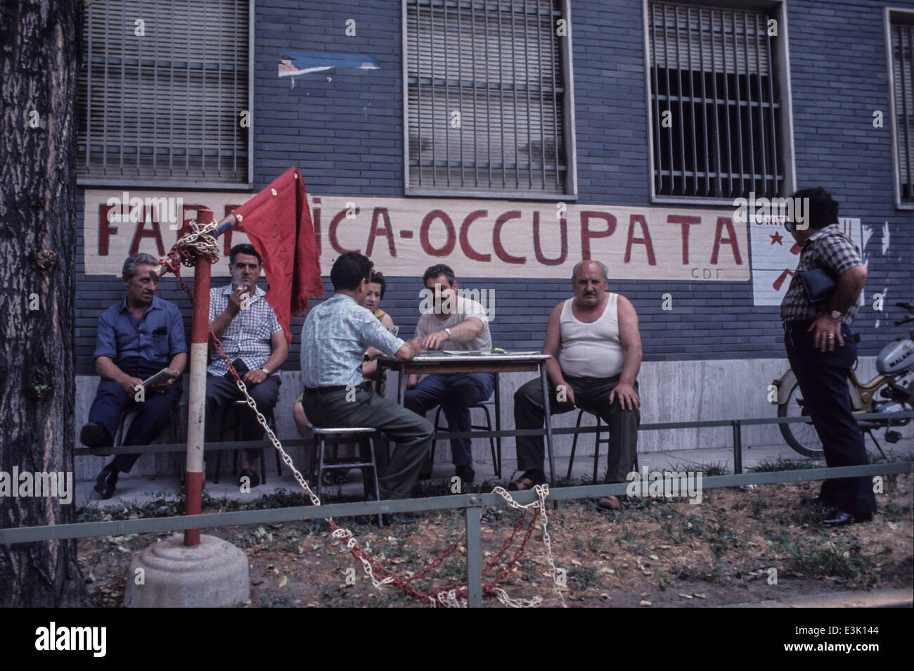 workers in an occupation of factory,70's Stock Photo - Alamy