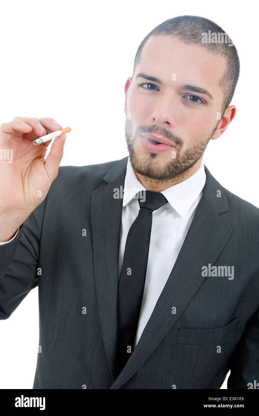 businessman smoking isolated on a white background Stock Photo - Alamy