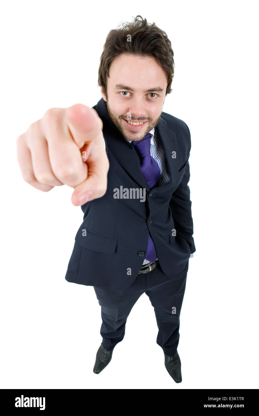 young business man pointing isolated on white Stock Photo - Alamy