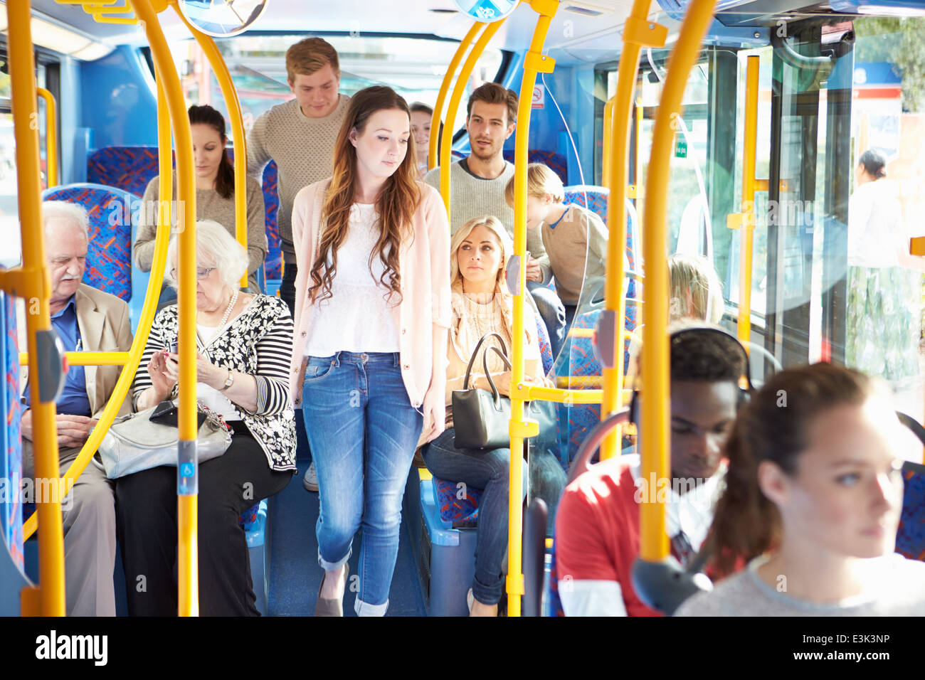 Interior Of Bus With Passengers Stock Photo - Alamy