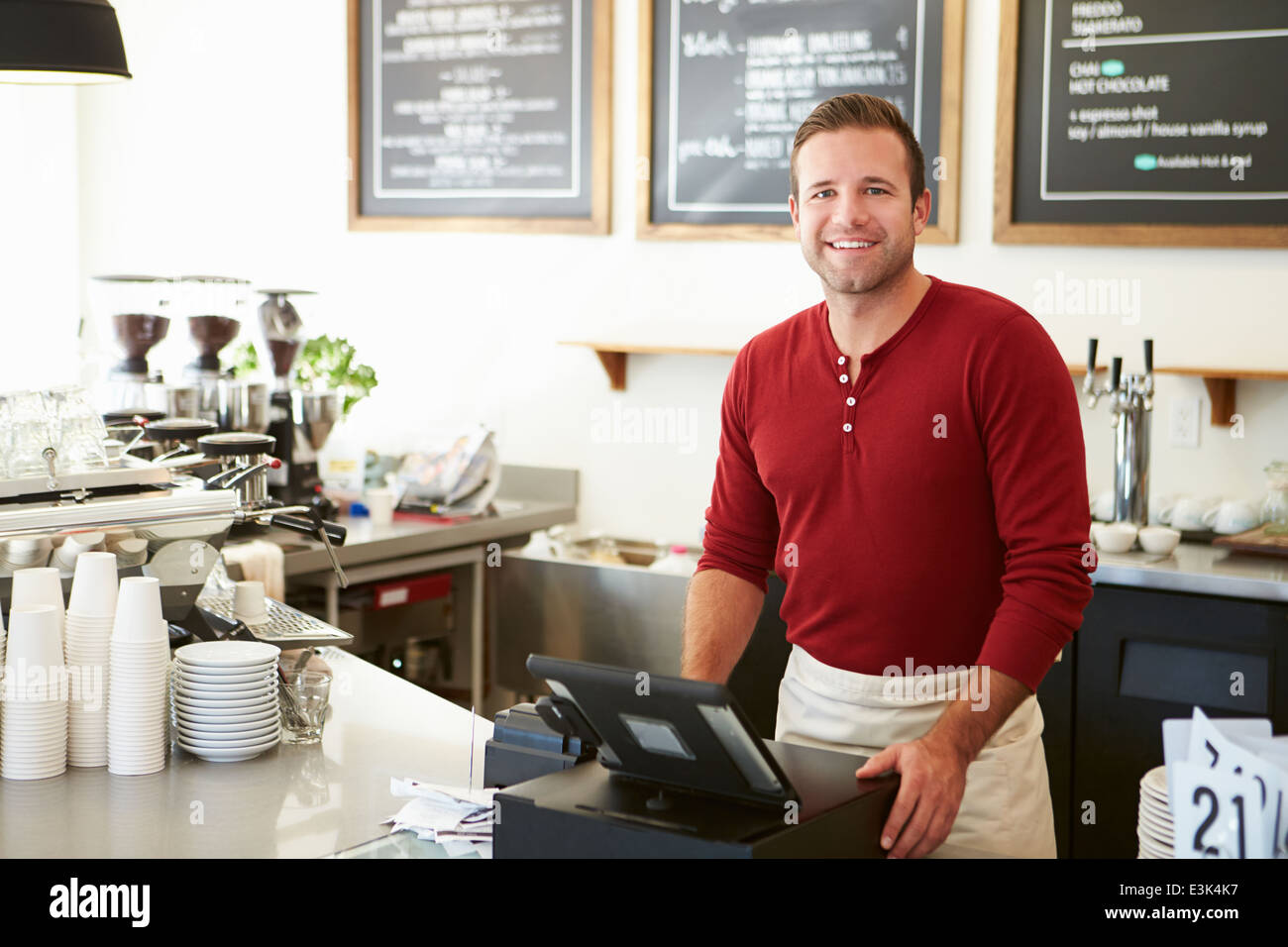 Male Owner Of Coffee Shop Stock Photo - Alamy