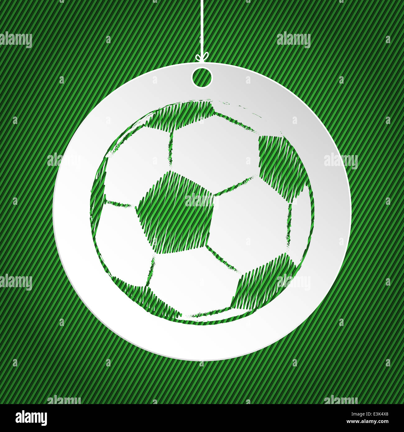 Soccer ball label hanging on striped green background Stock Photo - Alamy