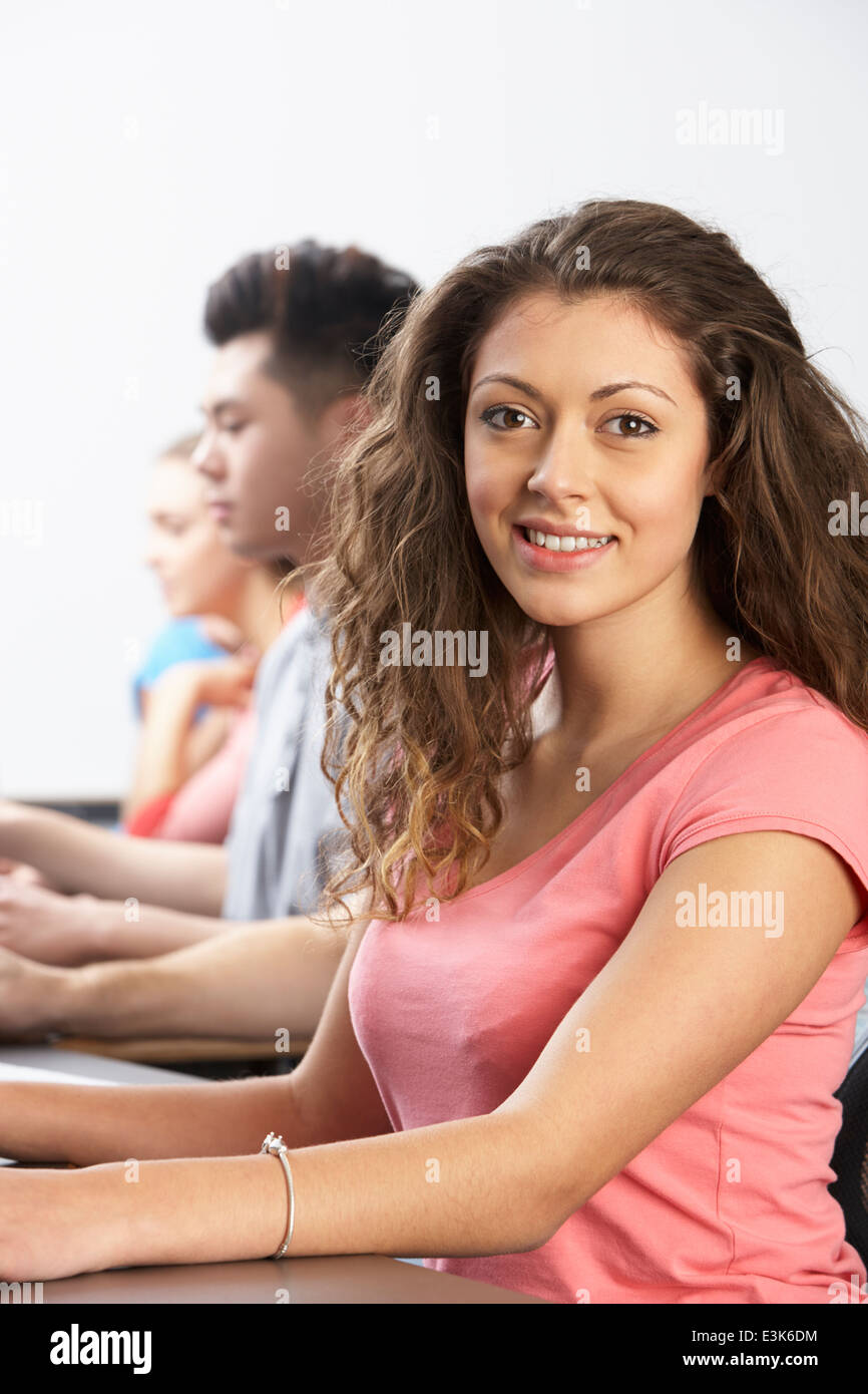 Group Of Students In Computer Class Stock Photo - Alamy