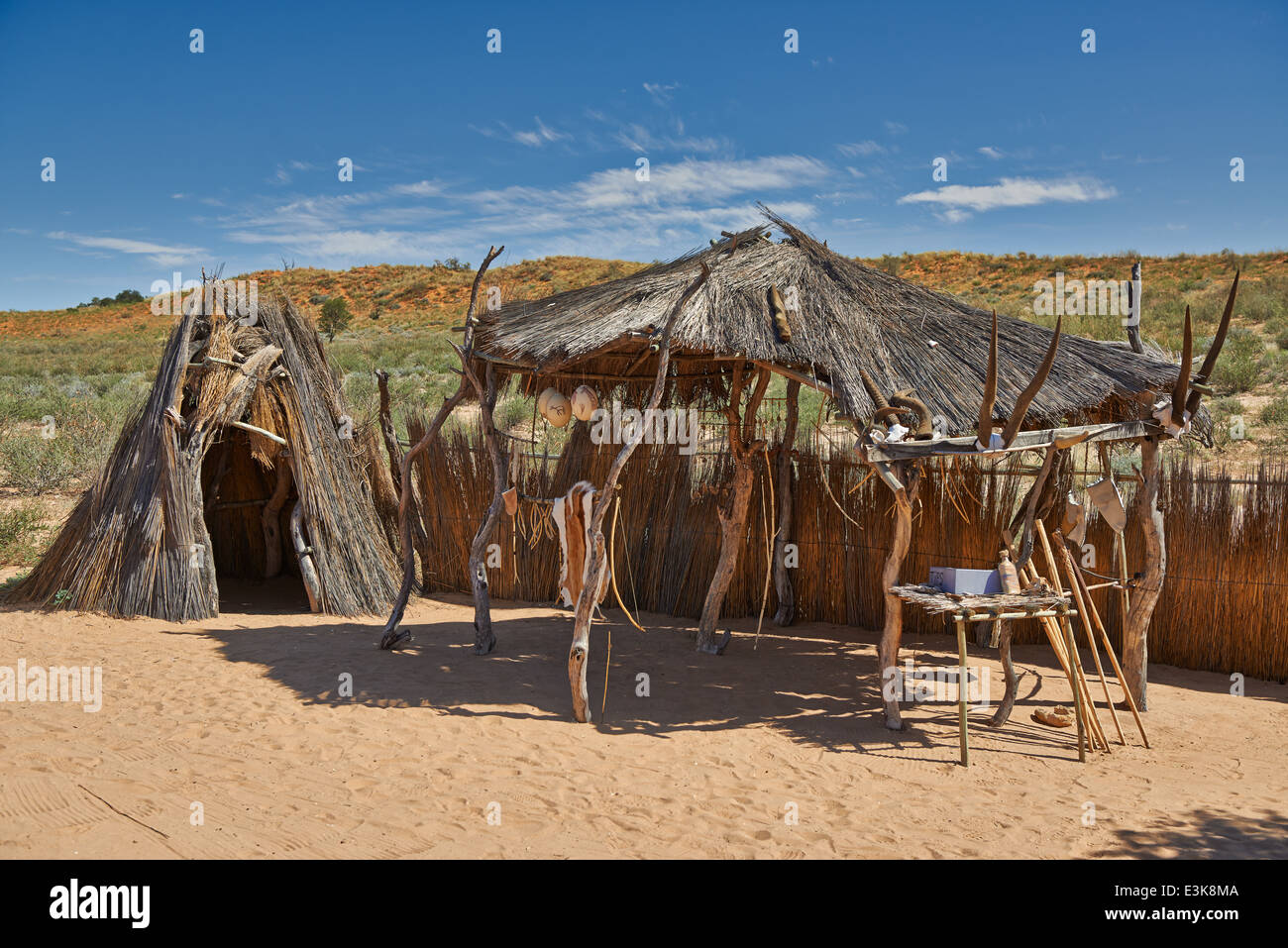San or Bushmen village, Kgalagadi Transfrontier Park, Kalahari, South ...