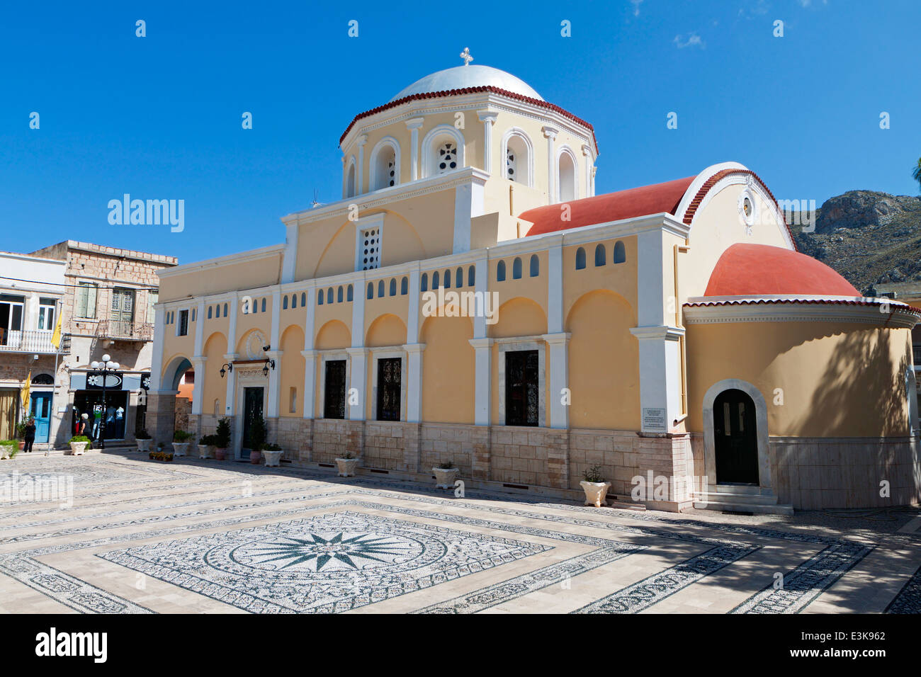 Kalymnos island at Dodecanese in Greece. The cathedral of Pothia city ...
