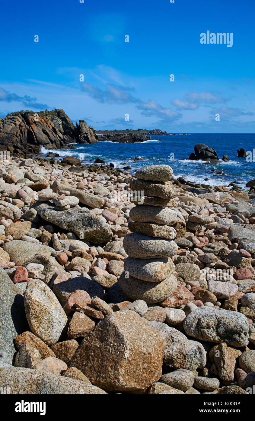 piles of stones on beach at St Agnes, Isles of Scilly, Scillies ...