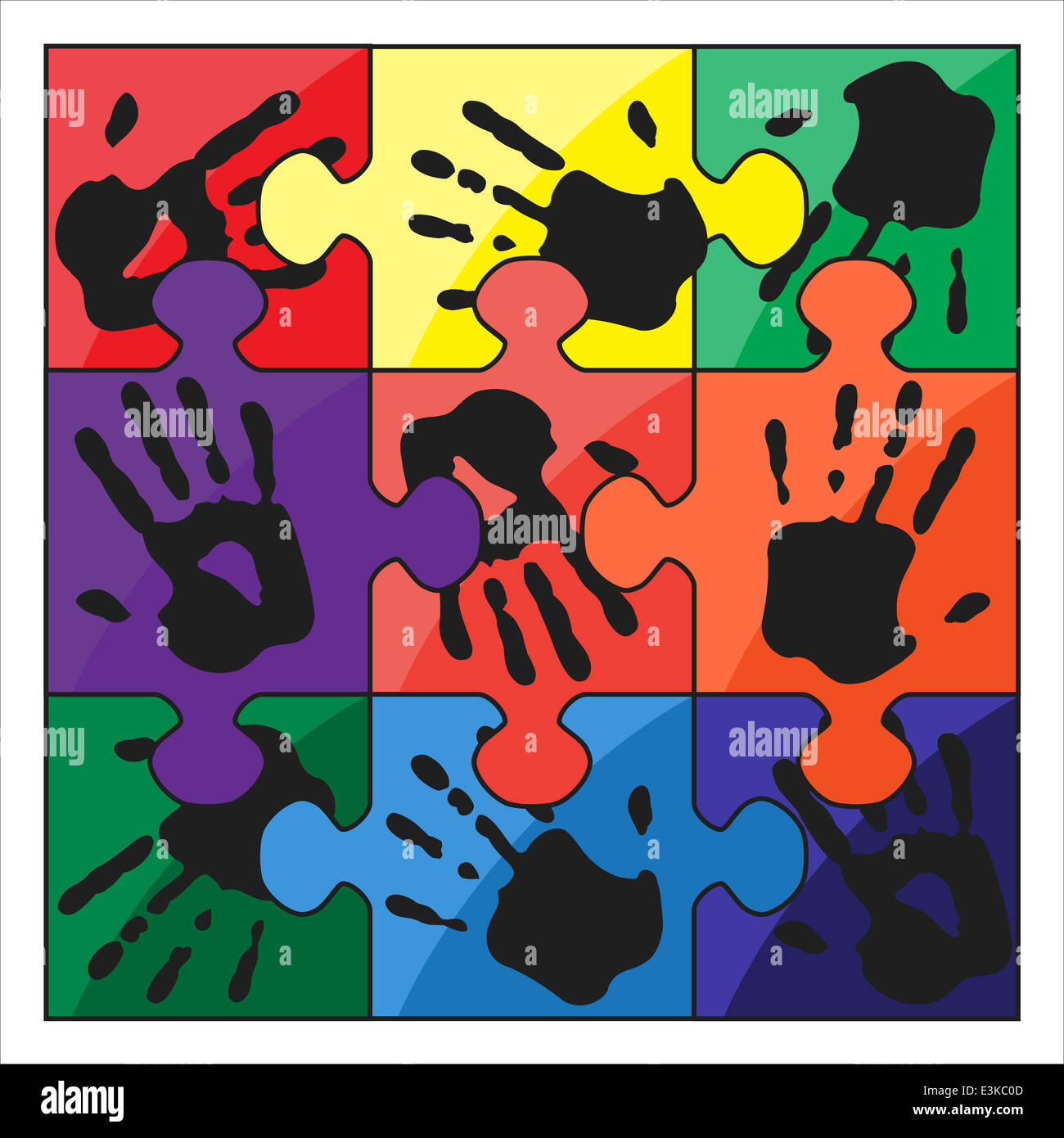 Handprint color vector puzzle Stock Photo - Alamy