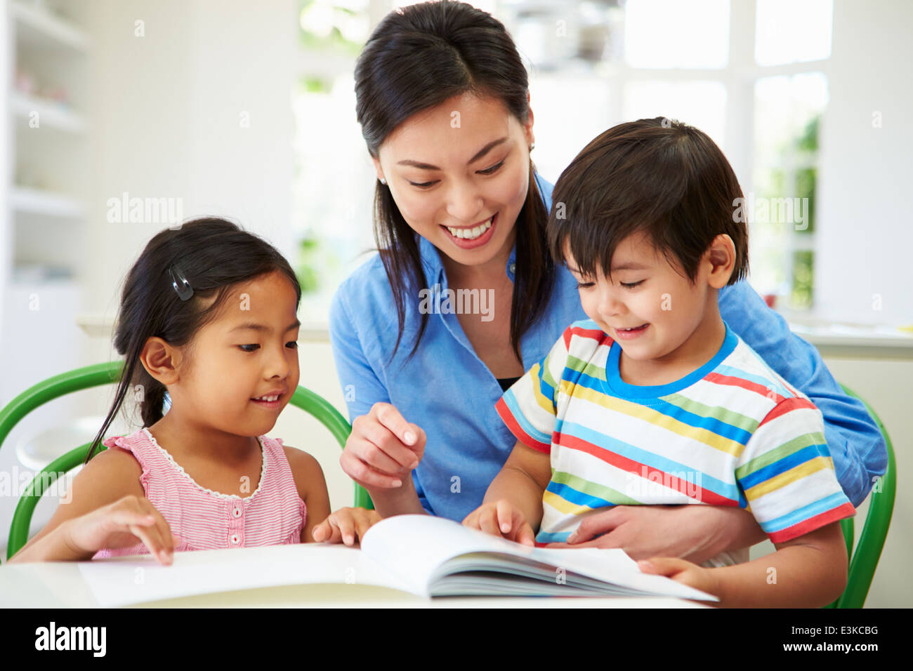 Mother Helping Children With Homework Stock Photo - Alamy