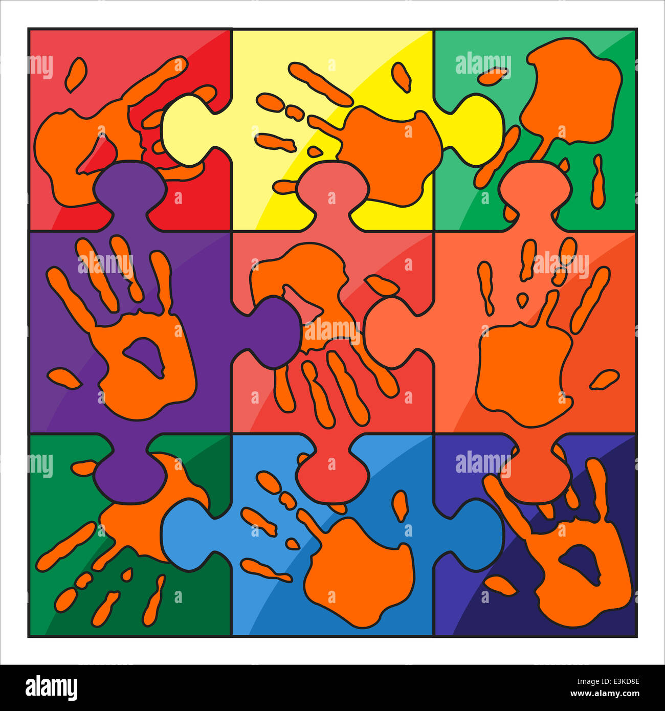 Handprint color vector puzzle Stock Photo - Alamy