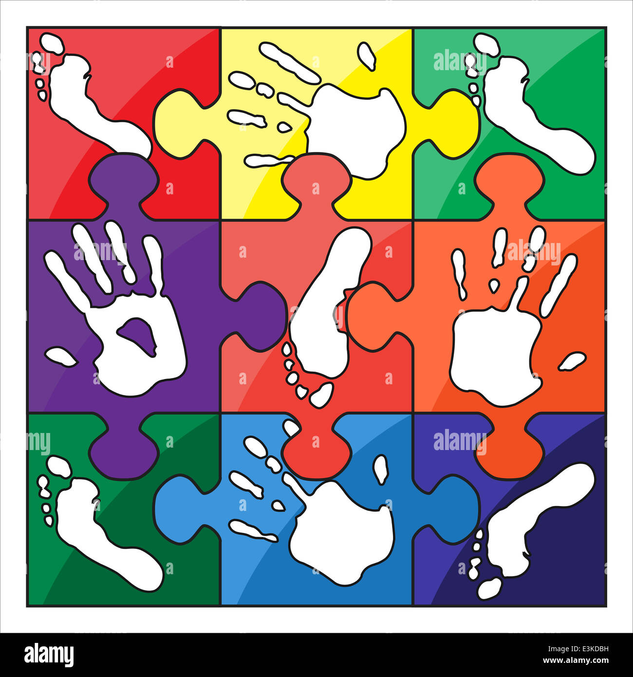 handprint footprint color vector puzzle Stock Photo - Alamy