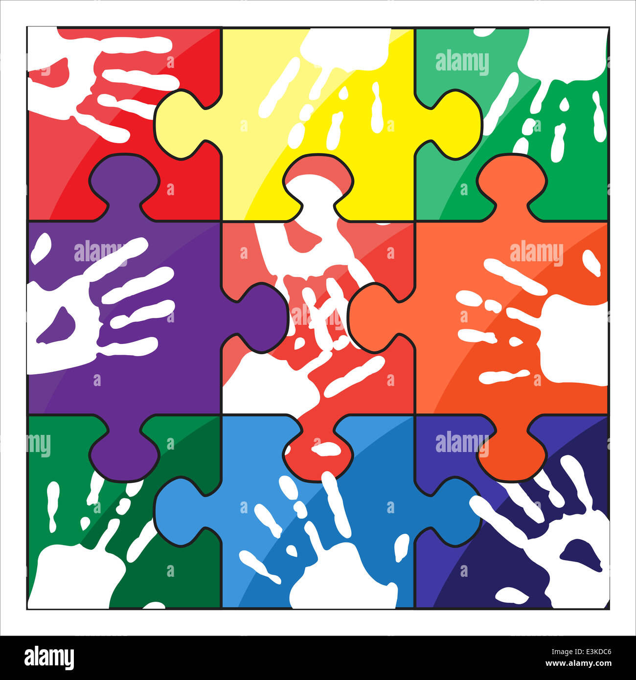 Handprint color vector puzzle Stock Photo - Alamy