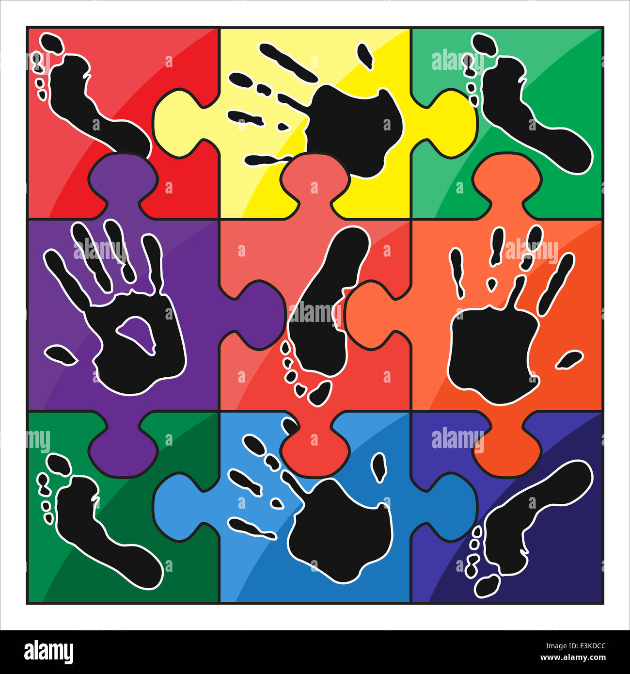 handprint footprint color vector puzzle Stock Photo - Alamy