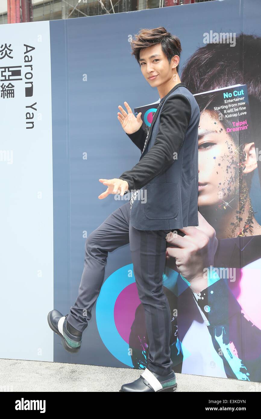 Taipei. 23rd June, 2014. Singer Aaron Yan attends his album promotional ...