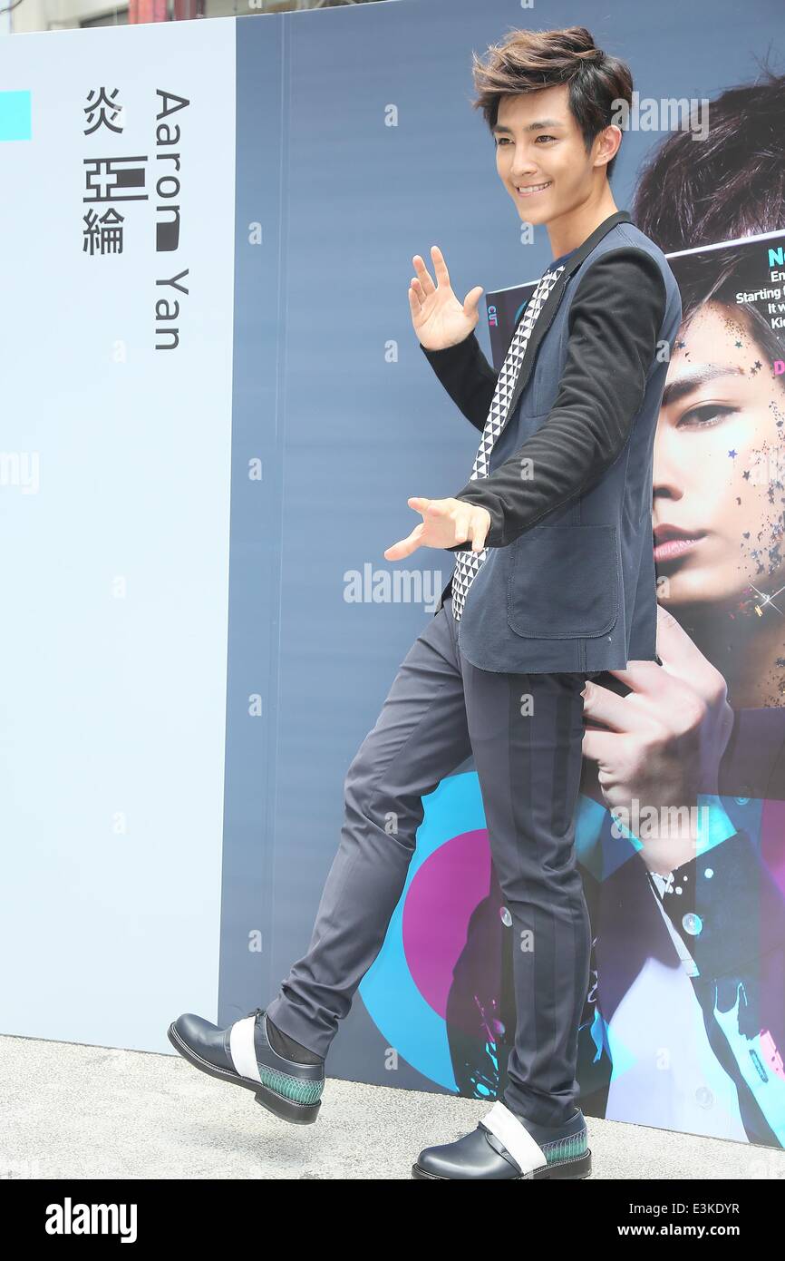 Taipei. 23rd June, 2014. Singer Aaron Yan attends his album promotional ...