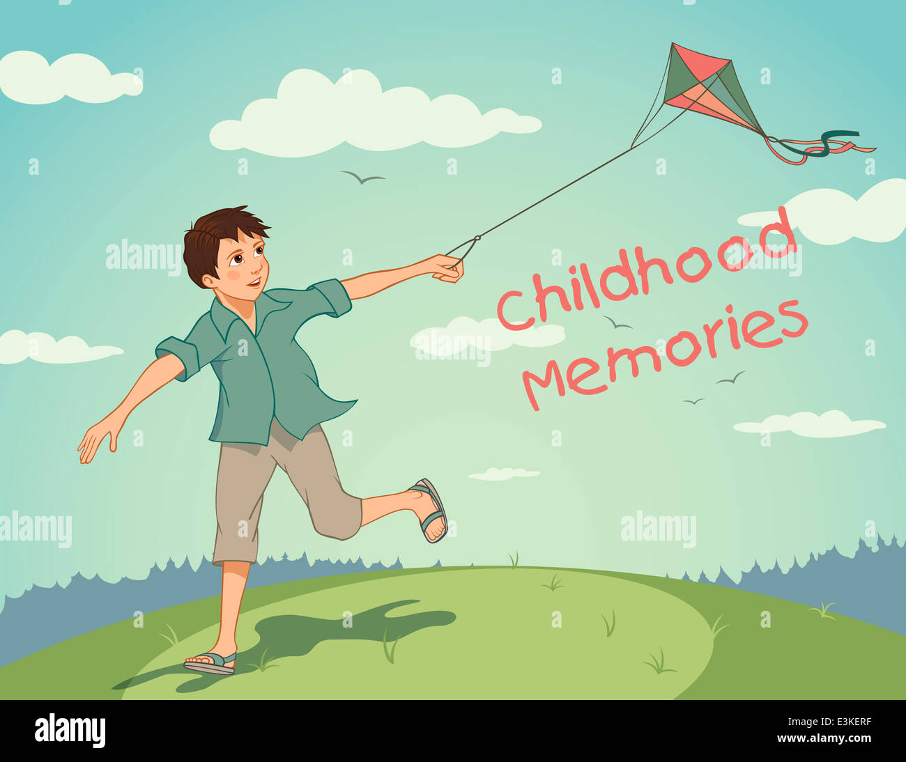 Happy boy with a kite running on summer field Stock Photo - Alamy