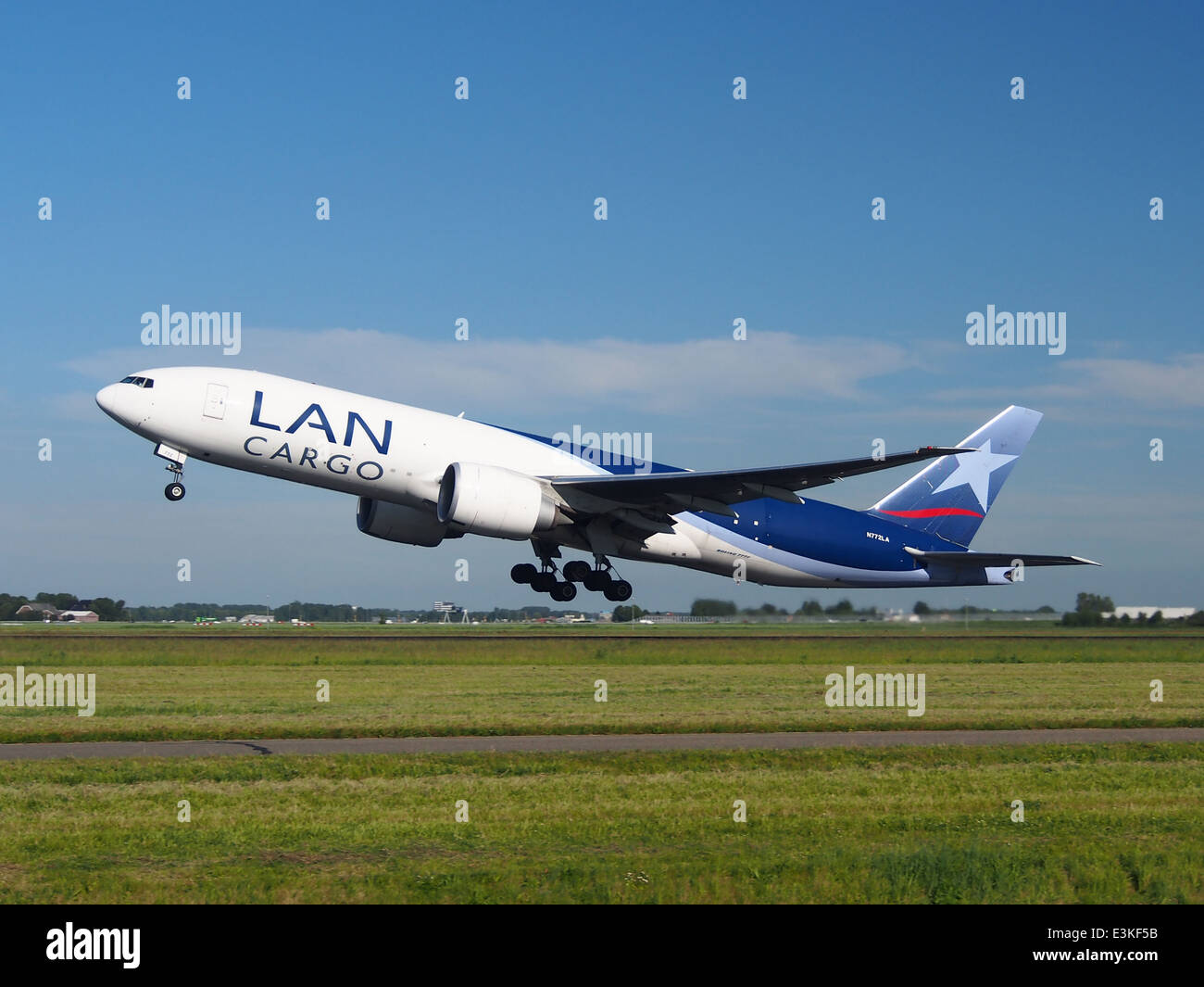 The LAN Cargo Boeing 777-F6N (N772LA) takes off from Schiphol Airport ...