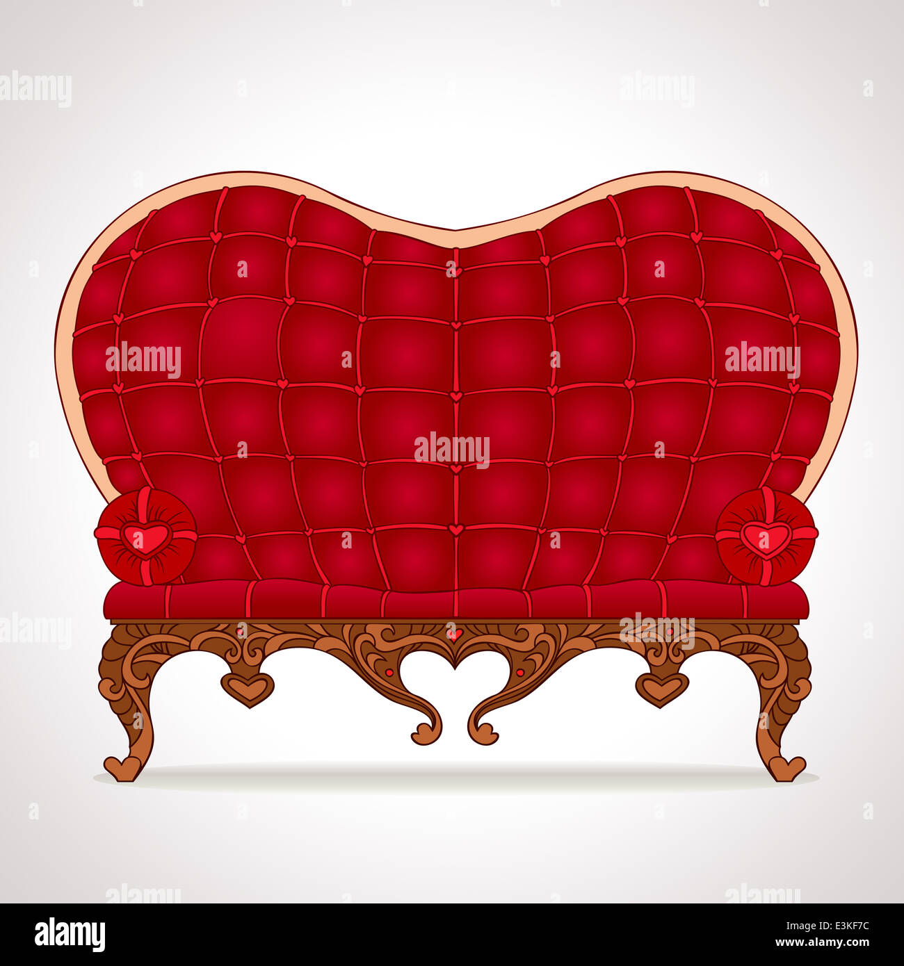 Illustration of stylish red leather sofa heart-shaped isolated on a ...