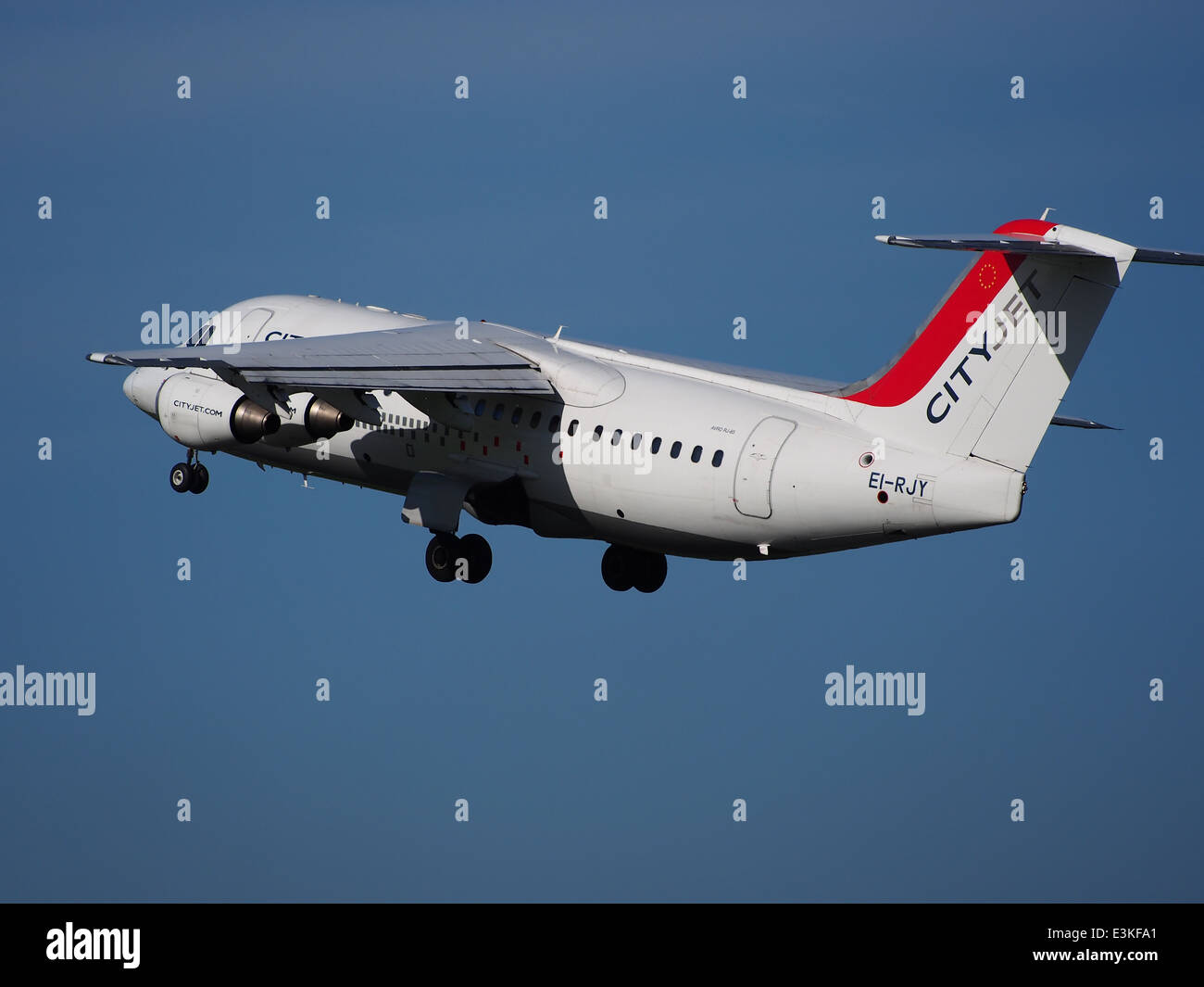 EI-RJY, a British Aerospace Avro RJ85 aircraft, takes off from Schiphol ...