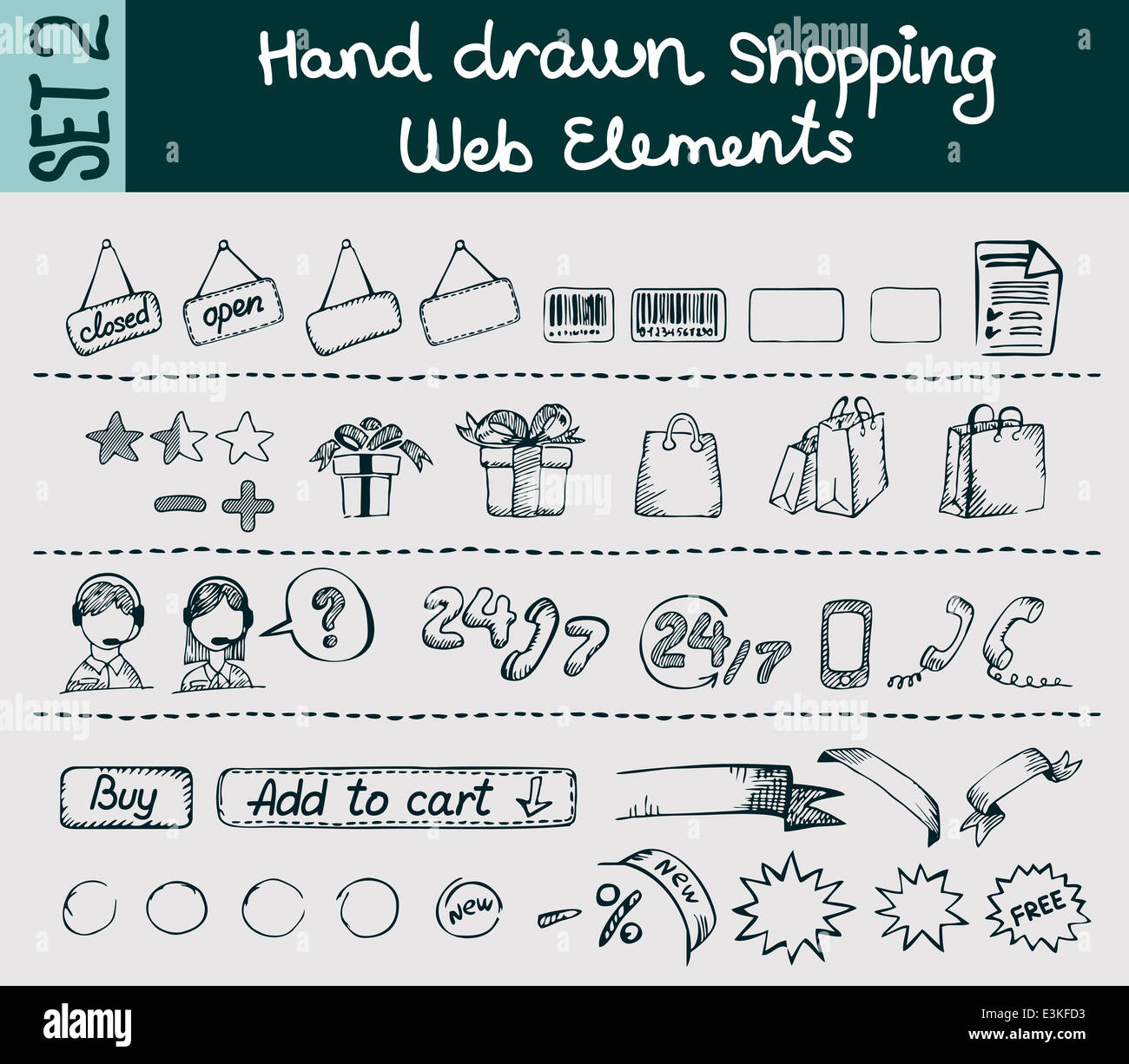 Shopping icon hand drawn set Stock Photo - Alamy