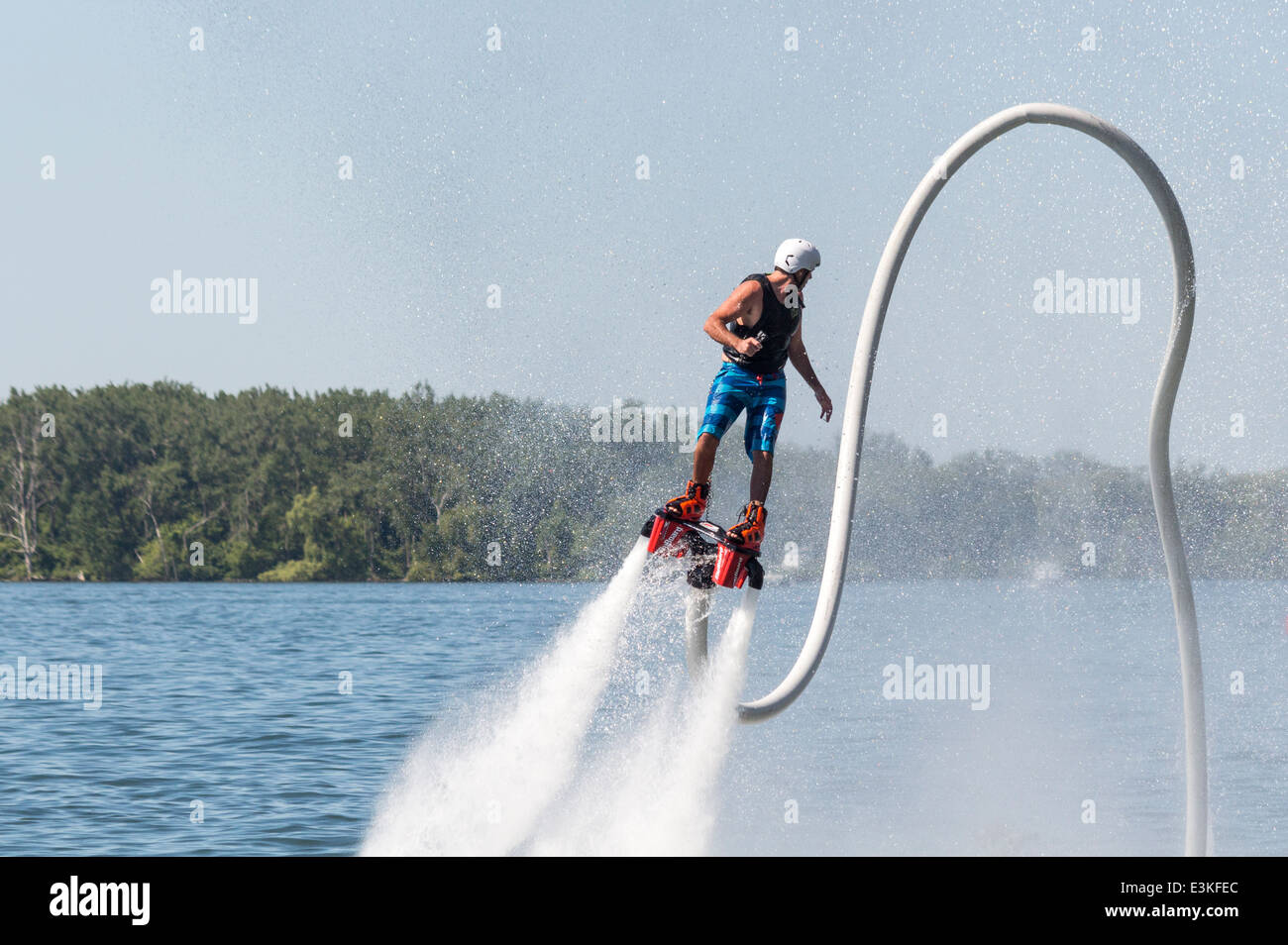 Male flyboarder at the North American Flyboard Championships in Toronto ...