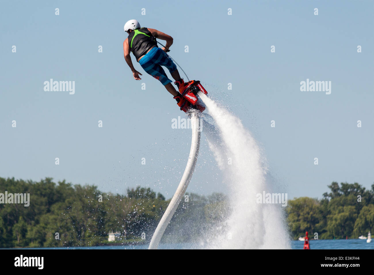 Male flyboarder at the North American Flyboard Championships in Toronto ...