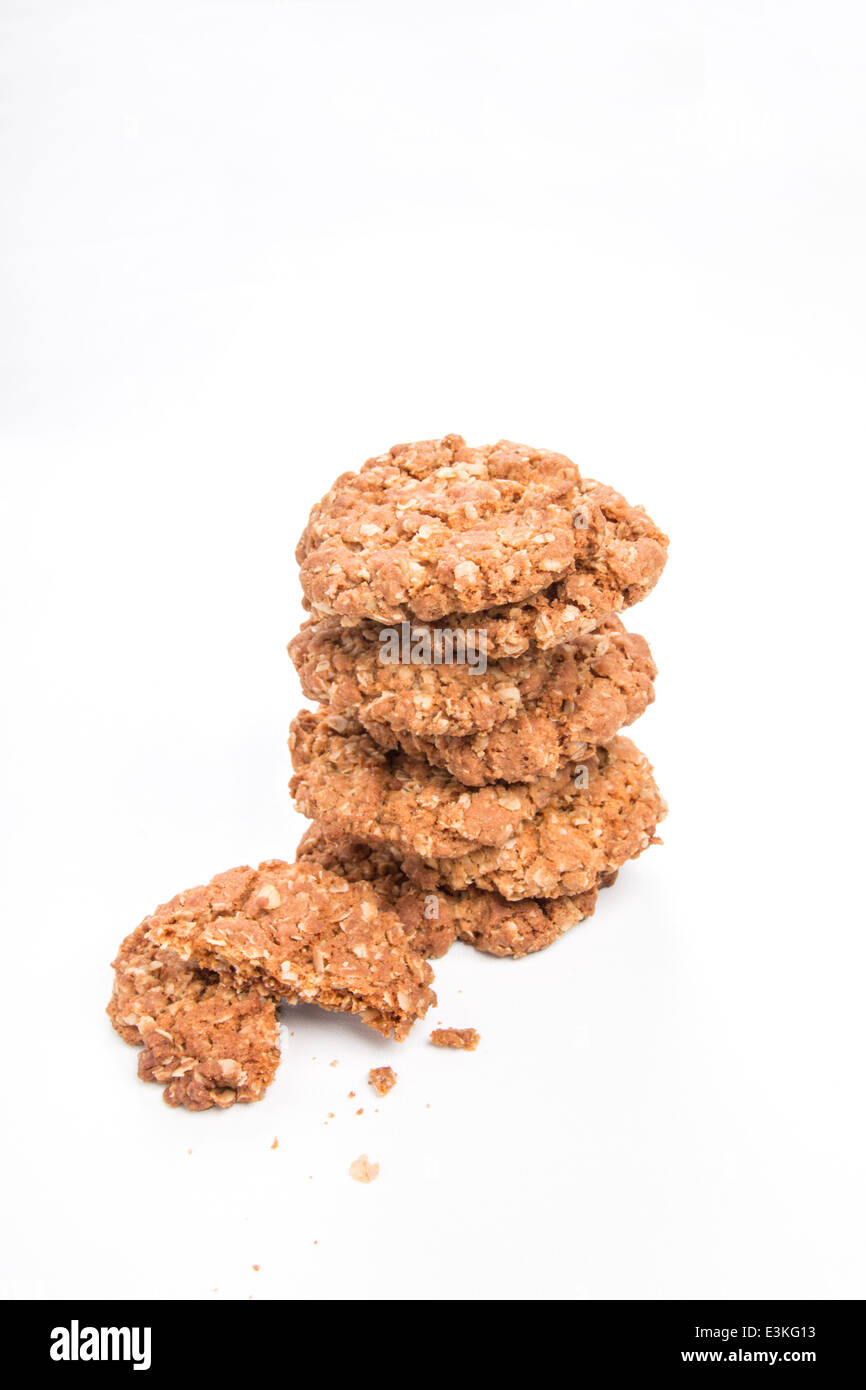 crunchy oat cookies/biscuits in a stack on a pale background [Pt] (10 ...