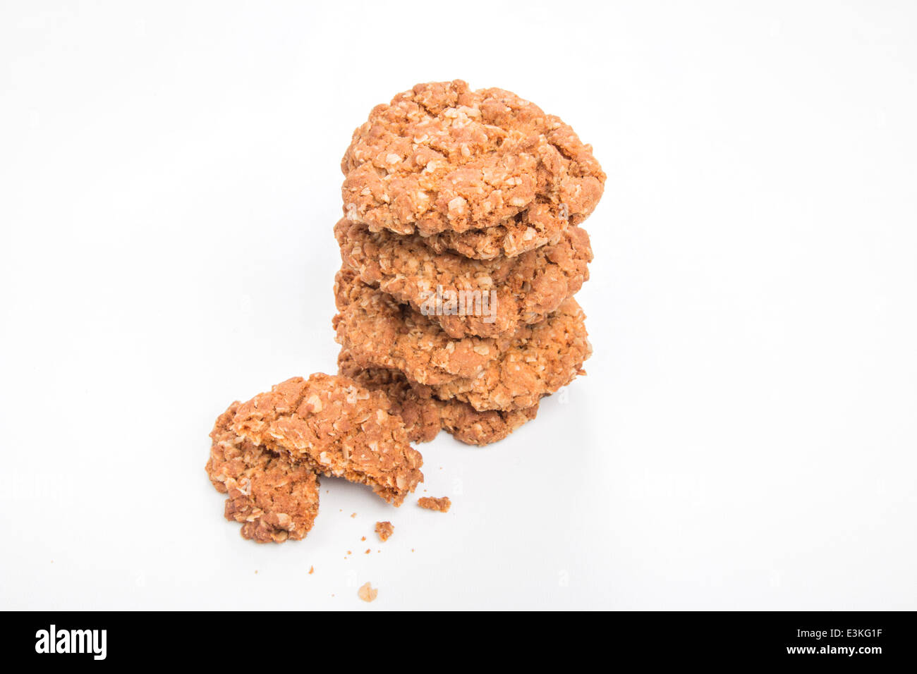 crunchy oat cookies/biscuits in a stack on a pale background [Pt] (11 ...