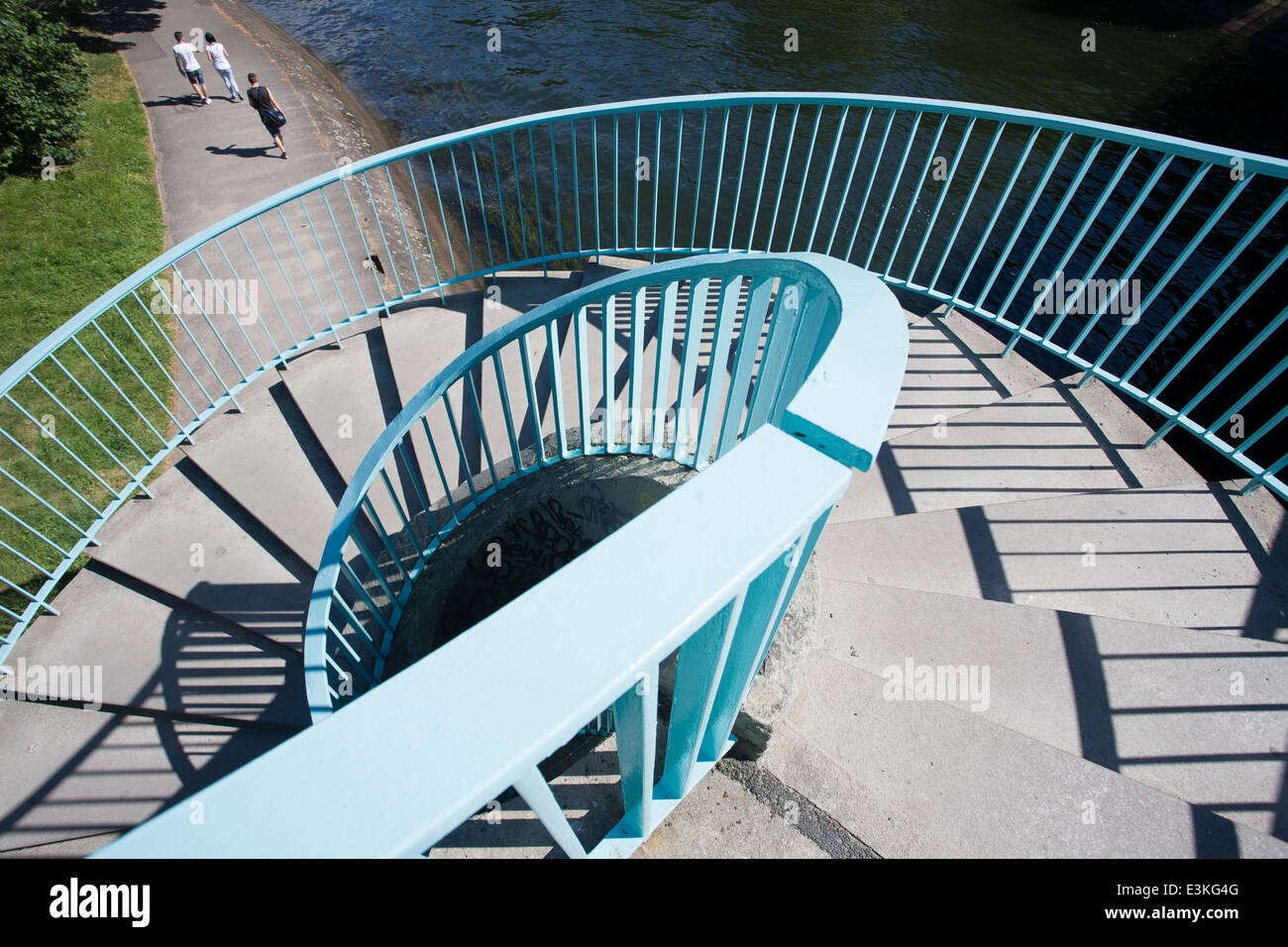 A spiral staircase descending from the Bernardine bridge on the bank of ...