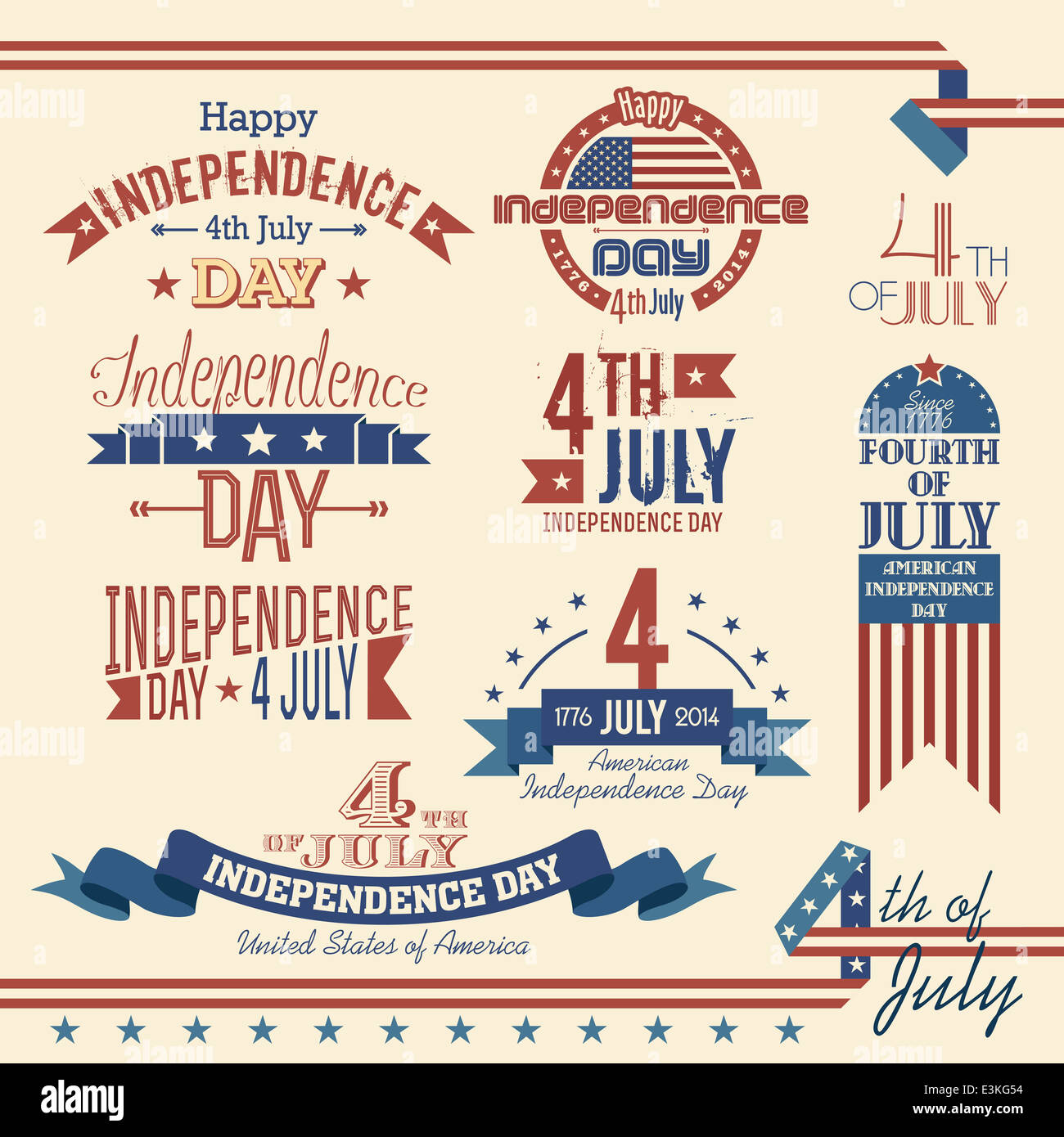 Set of labels for the U.S. Independence Day - July 4 Stock Photo - Alamy
