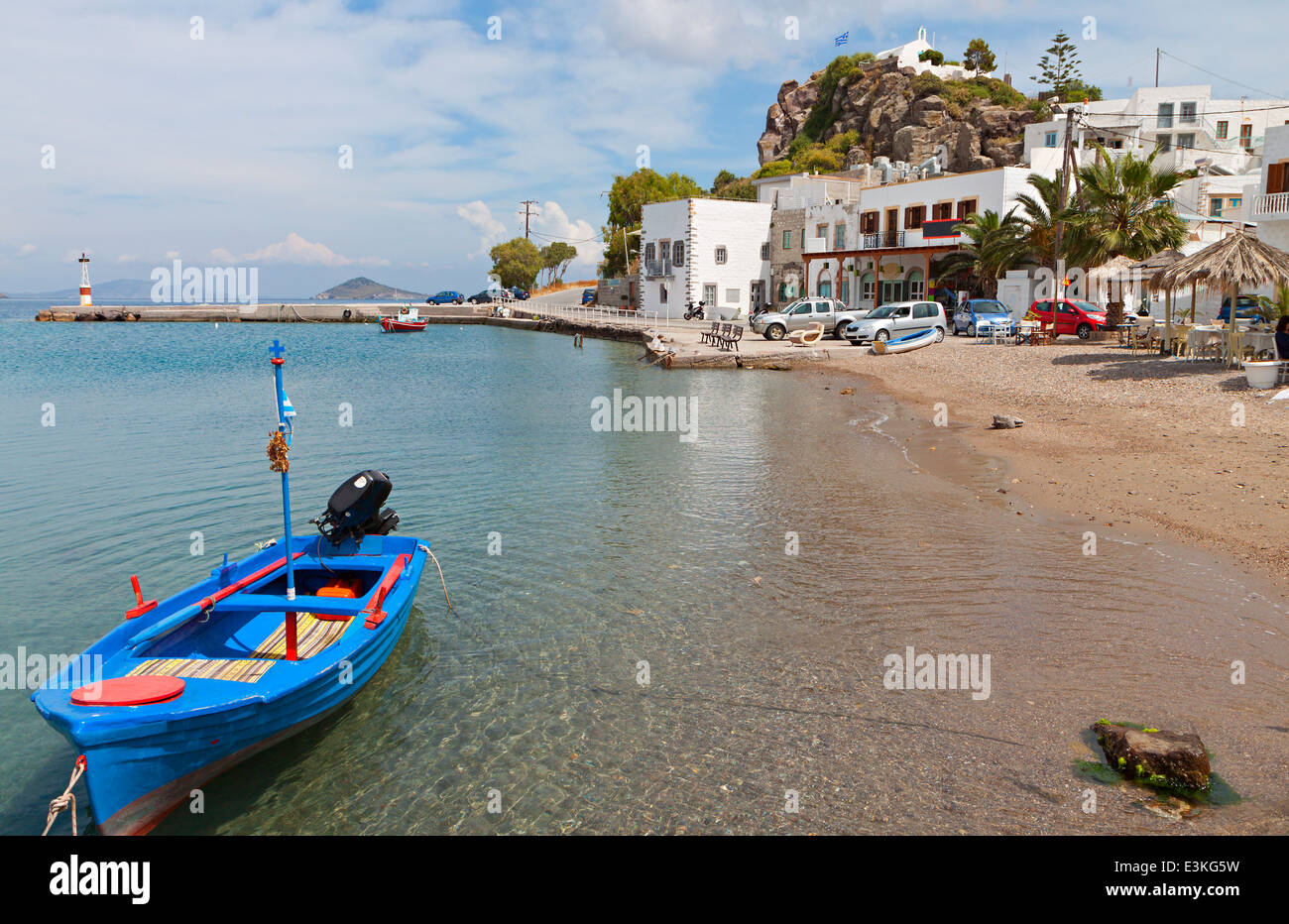 Beach at the Scala port of Patmos island in Greece Stock Photo - Alamy