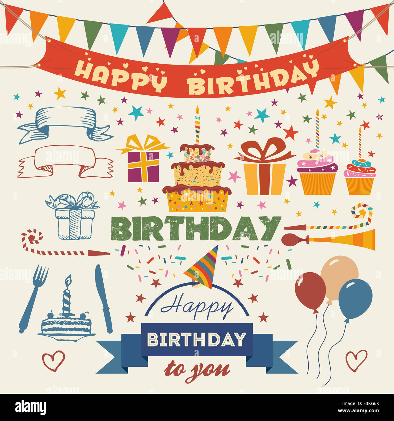Set of birthday party flat design elements Stock Photo - Alamy