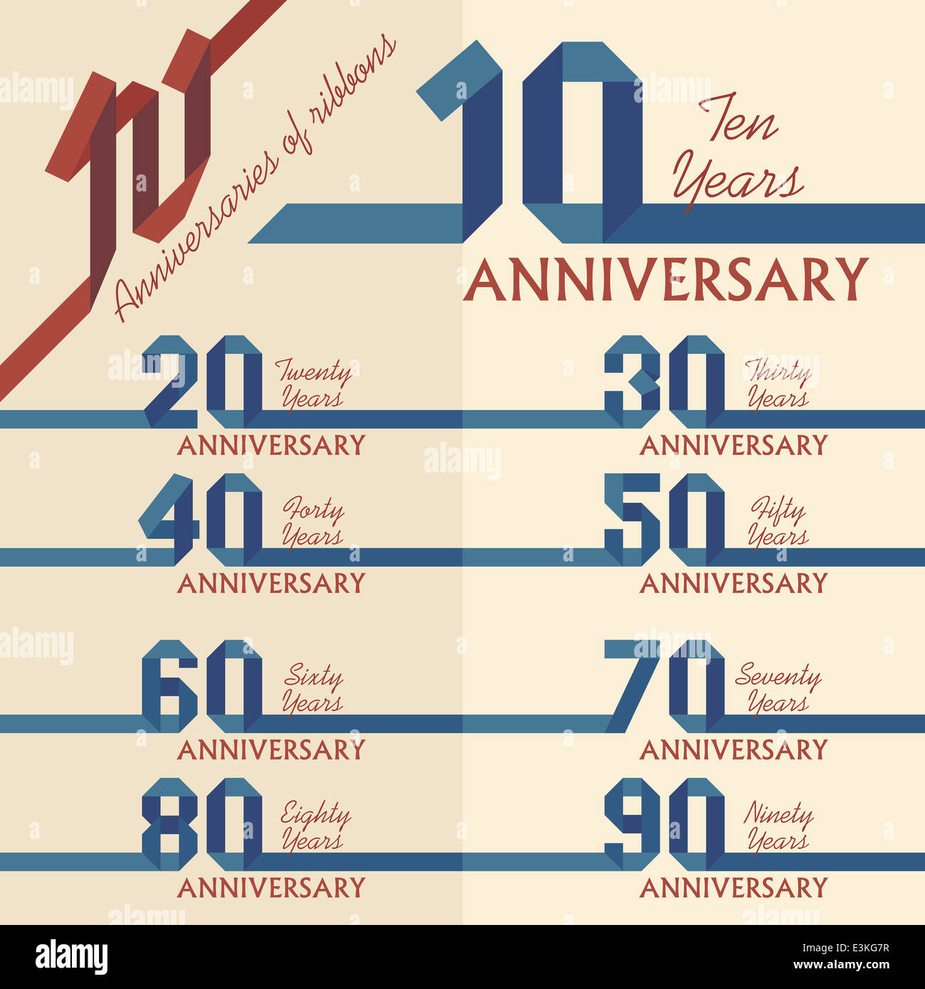 Anniversary sign collection in ribbons shape, flat design Stock Photo ...