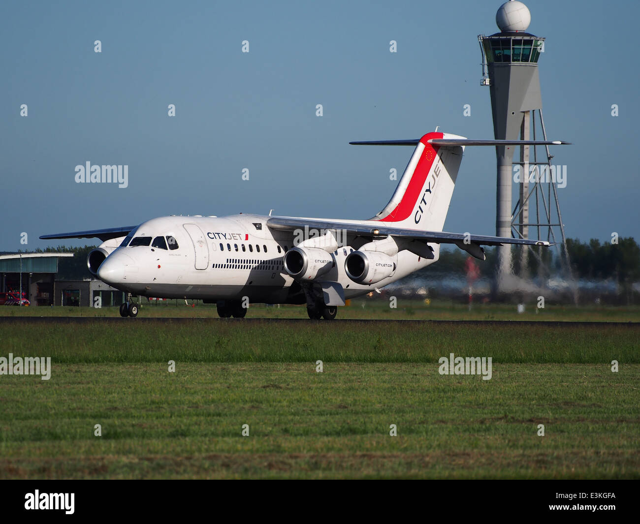 EI-RJC, a British Aerospace Avro RJ85, is seen taking off from Schiphol ...