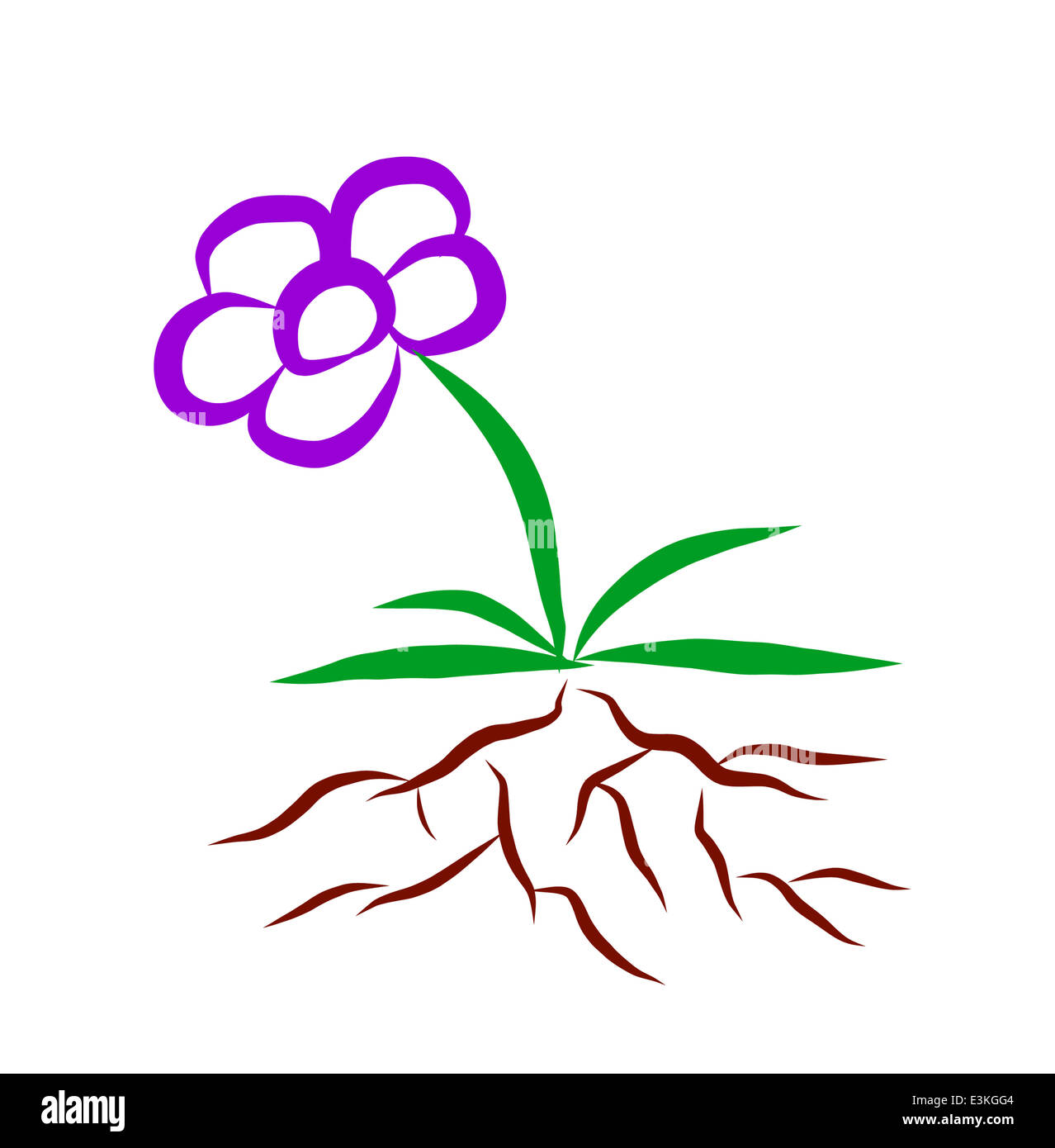 Illustration of a flower and roots in the ground Stock Photo - Alamy