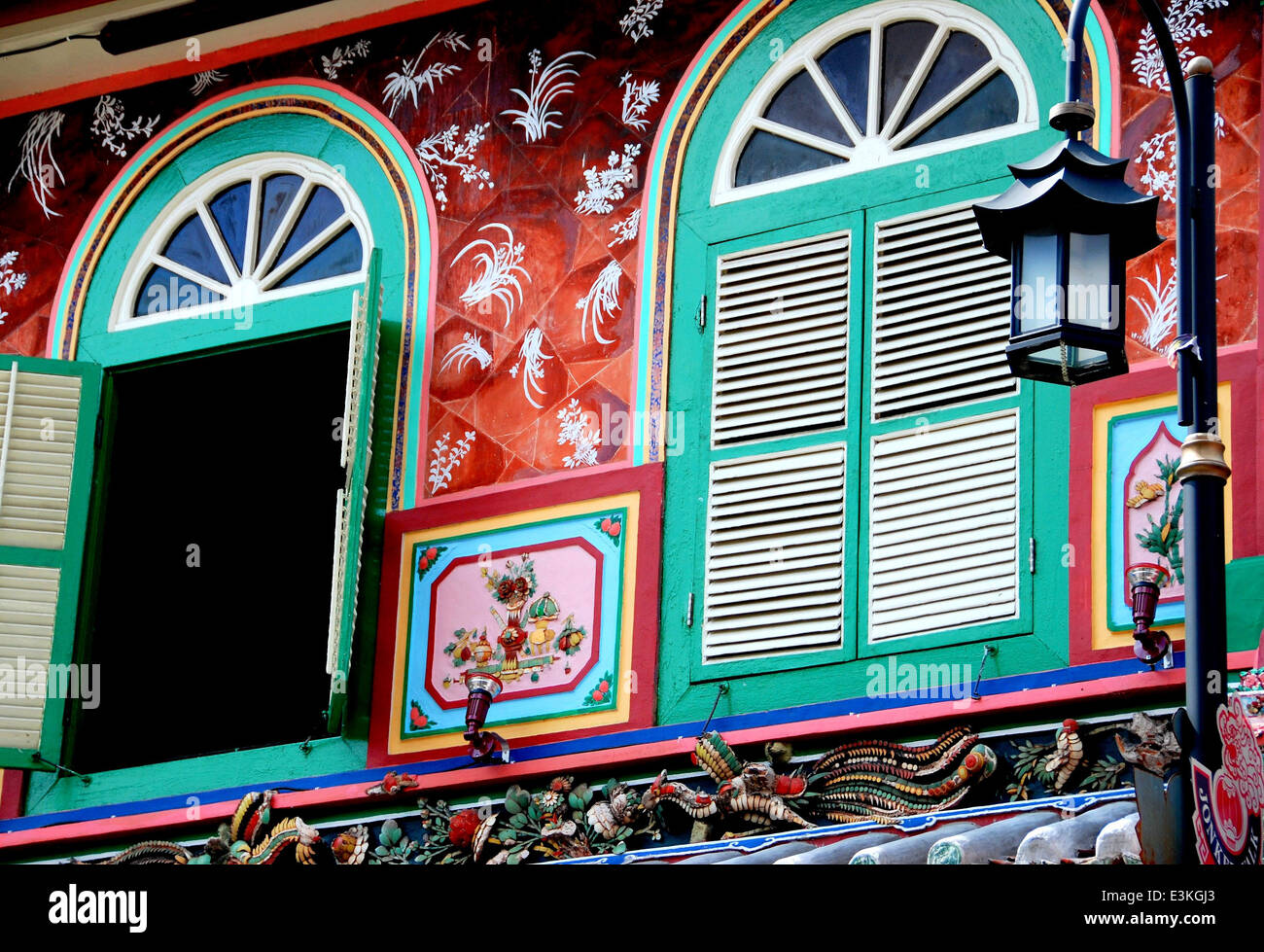 MELAKA, MALAYSIA: A richly painted facade of a Nyonya heritage Stock ...