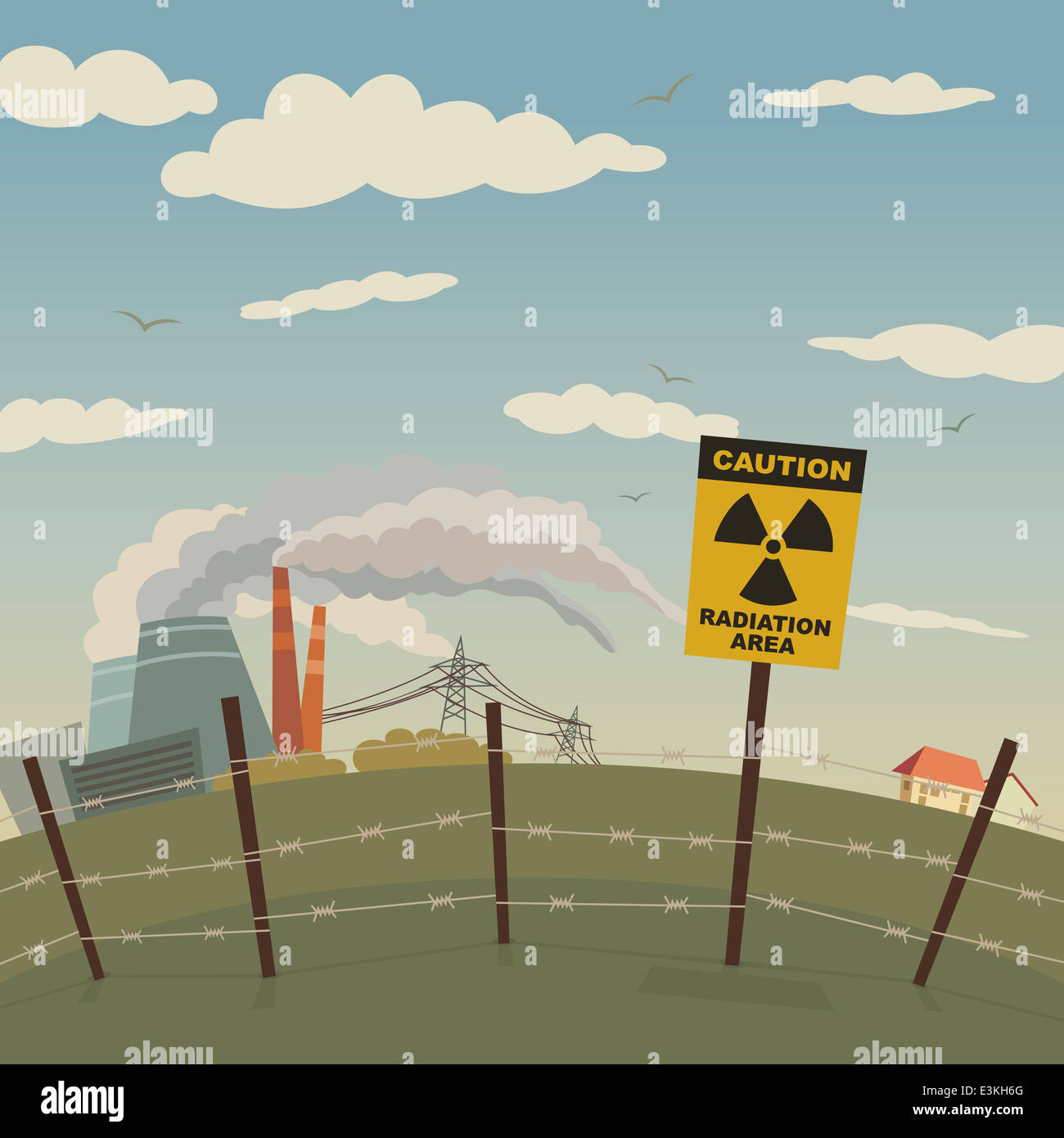 Radiation area landscape around nuclear power plant. Save the Earth eco ...