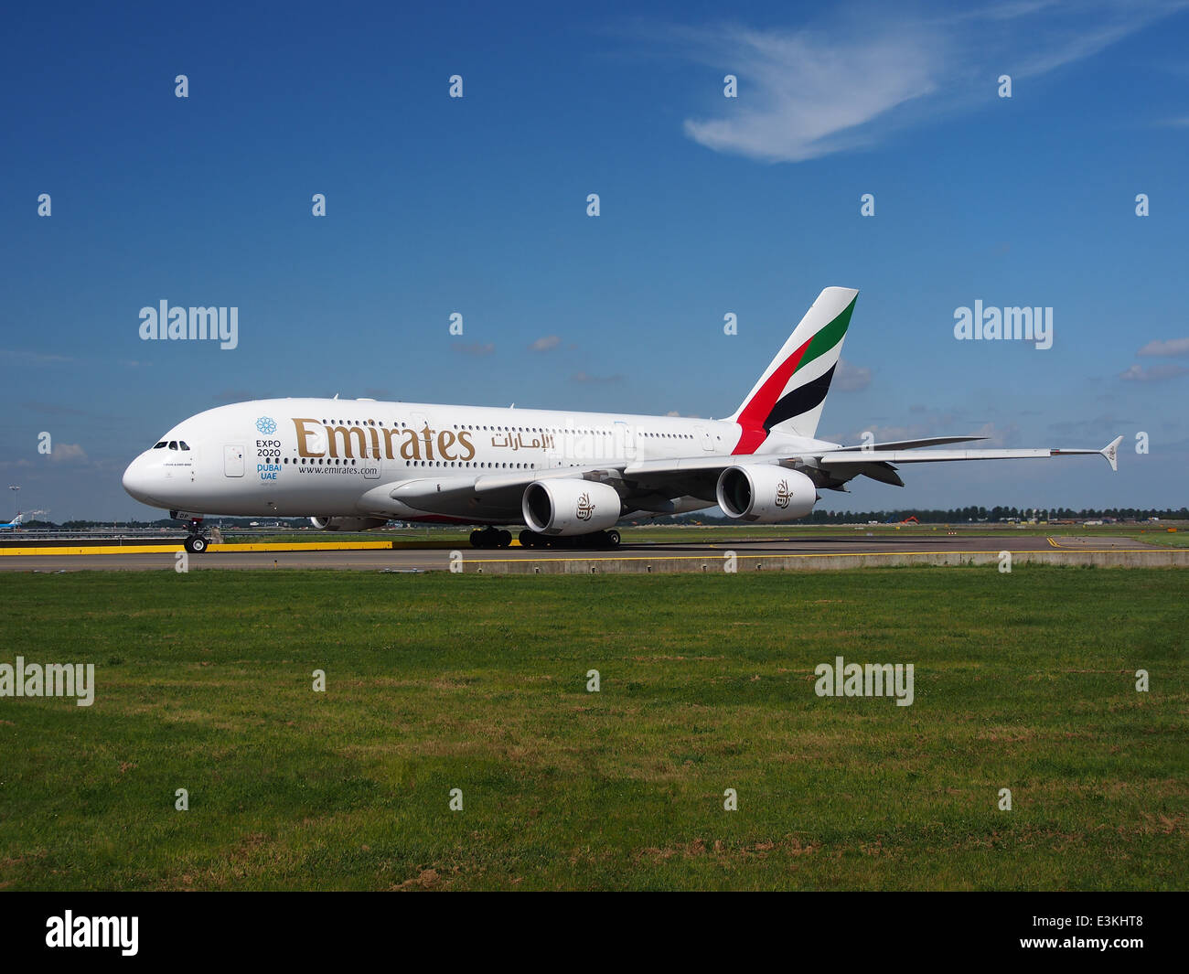 A6-EDP, an Emirates Airbus A380-861, is taxiing at Schiphol Airport in ...