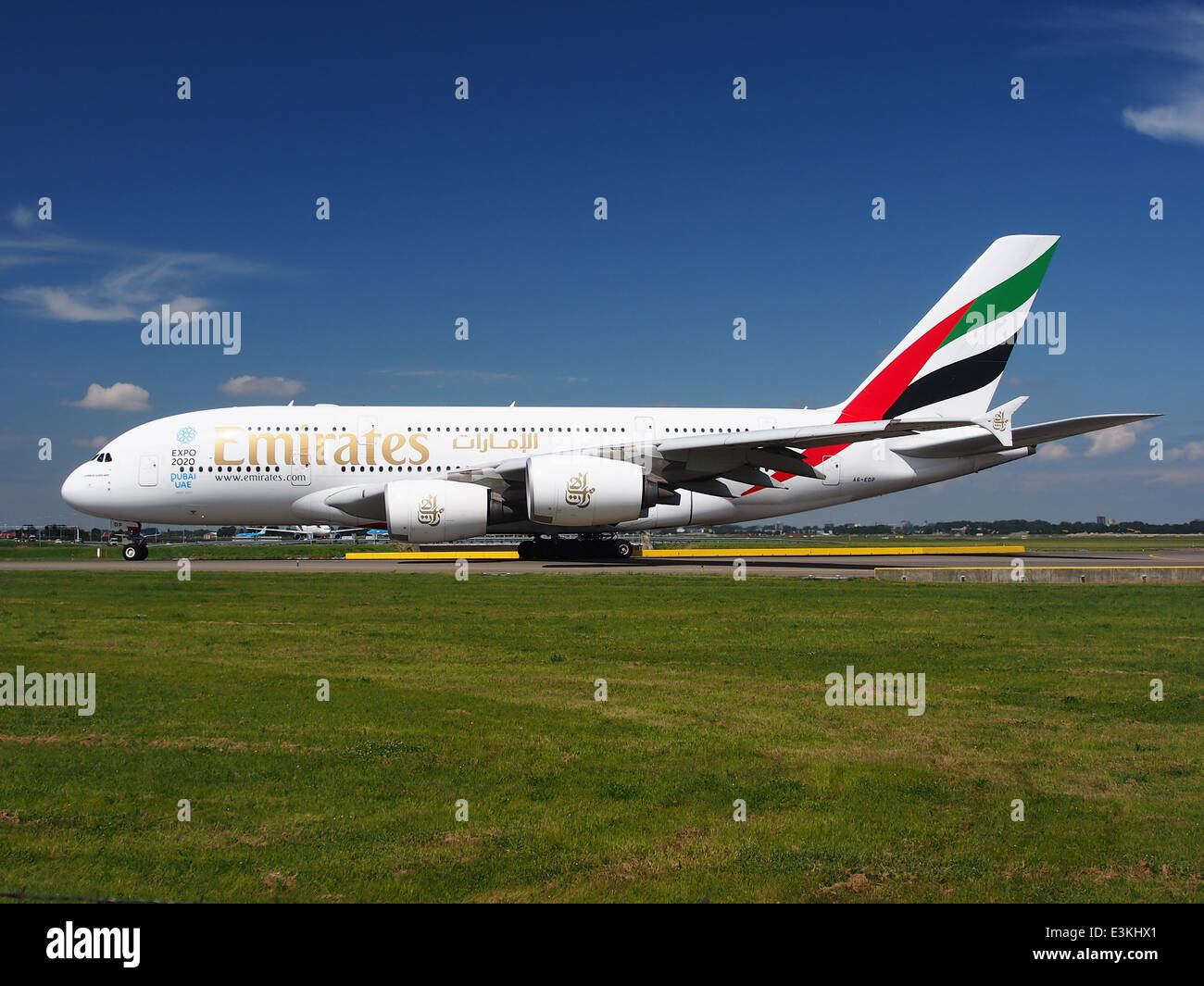 A6-EDP, an Airbus A380-861 operated by Emirates, taxis on the runway at ...