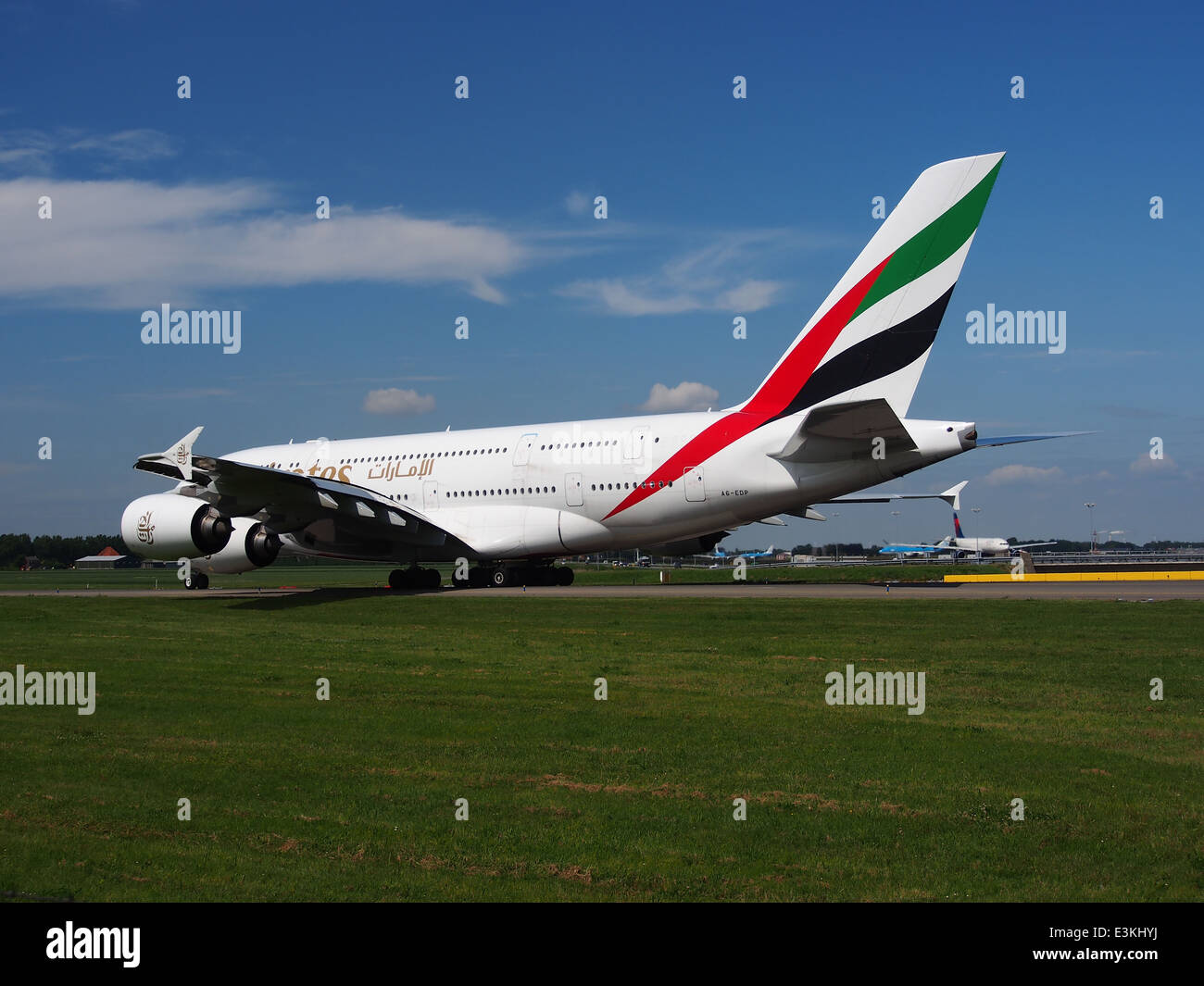 The Emirates Airbus A380-861, registration A6-EDP, is seen taxiing at ...