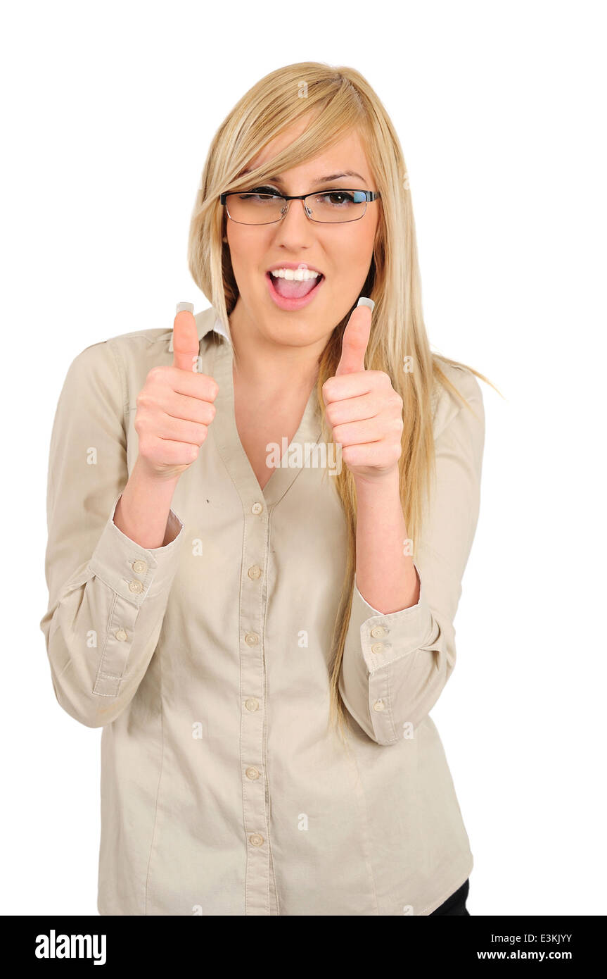 Isolated young business woman agreement Stock Photo - Alamy