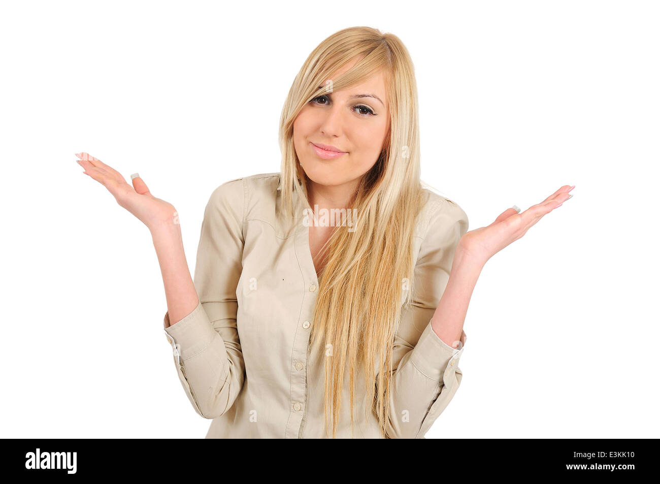 Isolated young business woman confusion Stock Photo - Alamy